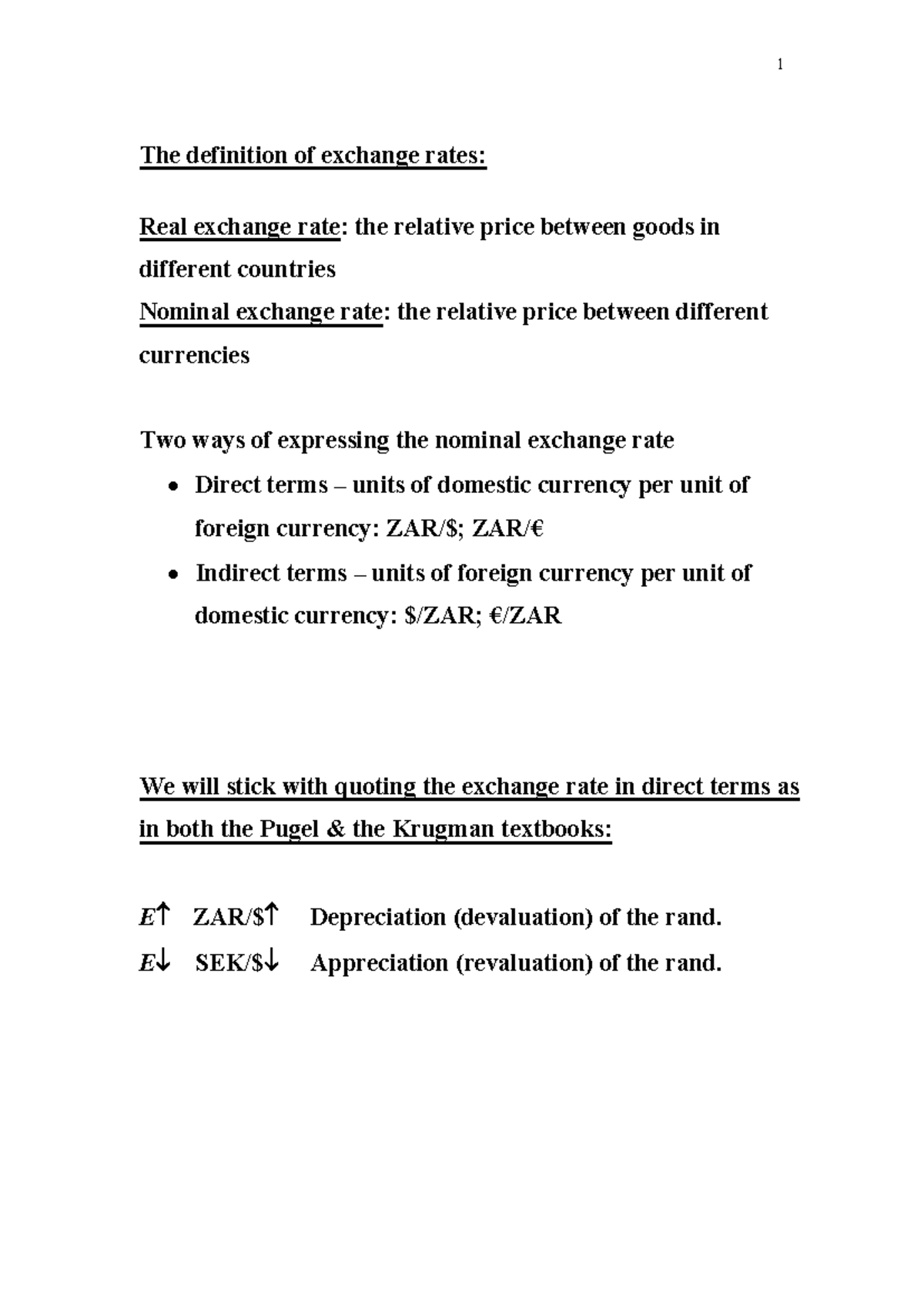 Topic 7 Lecture Notes - work - The definition of exchange rates: Real ...