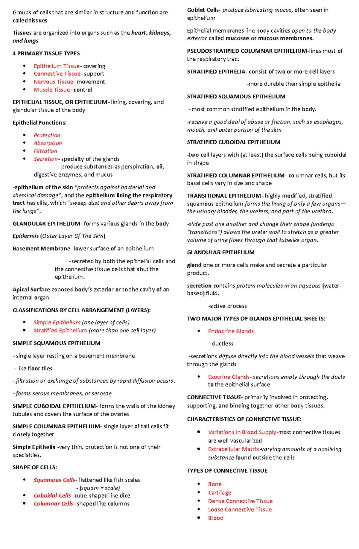 Anaphy Tissue - notes - Odshvjdndjjdbvosidon Groups of cells that are ...