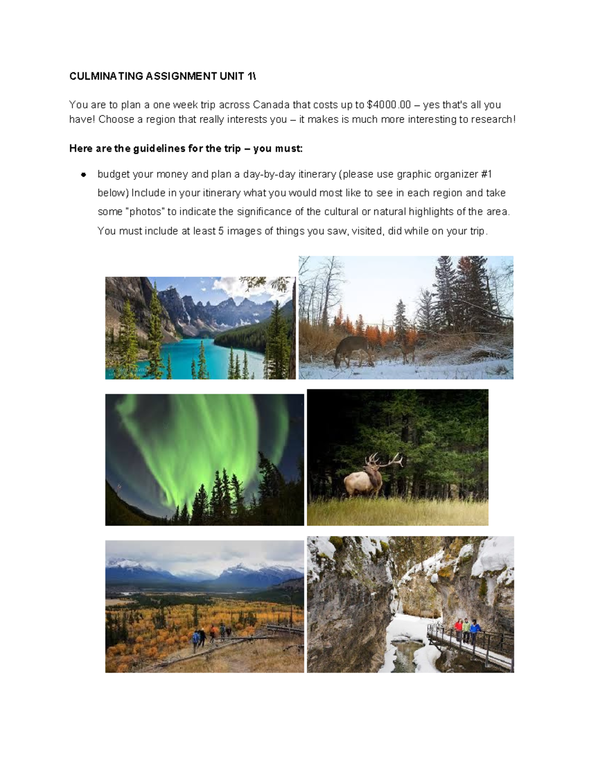 Unit1 Culminating Assignment - CULMINATING ASSIGNMENT UNIT 1\ You are ...