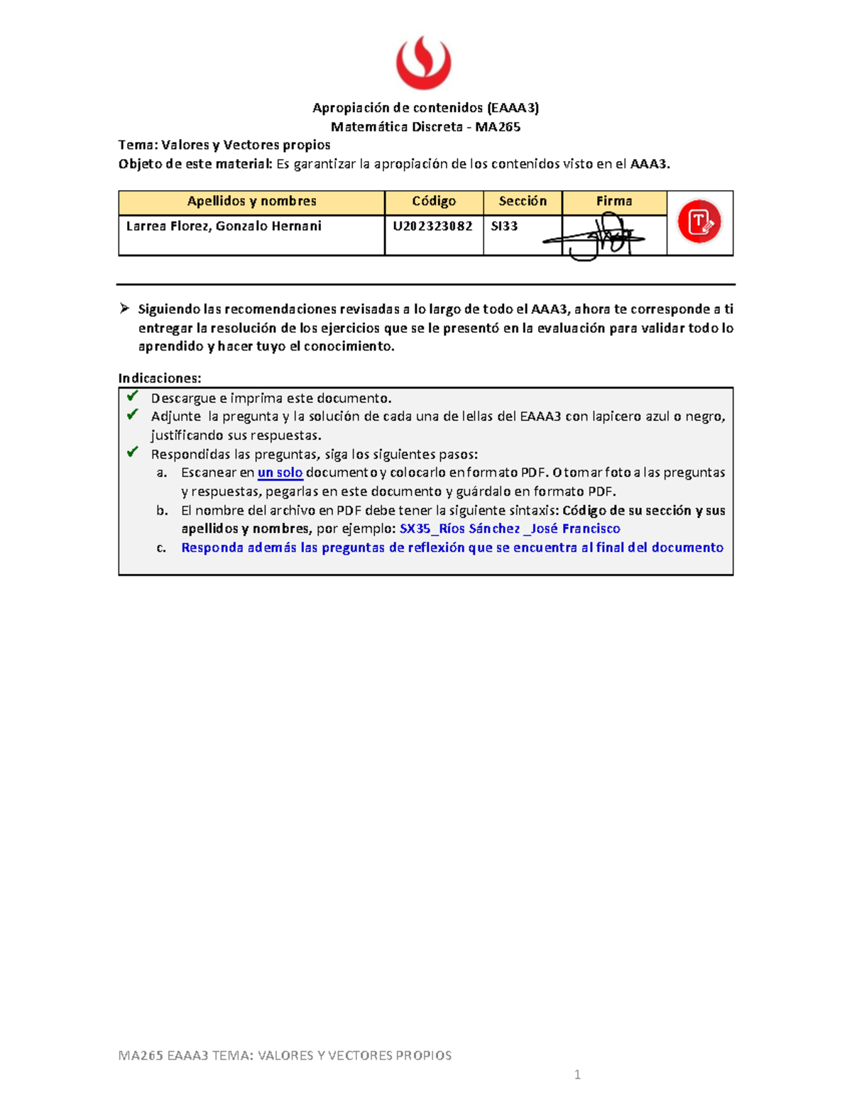 aaa3 matematicas discreta - MA265 EAAA 3 TEMA: VALORES Y VECTORES ...