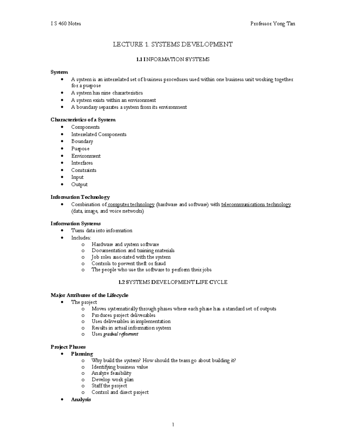 LN01 - Lecture notes - LECTURE 1. SYSTEMS DEVELOPMENT 1 INFORMATION ...