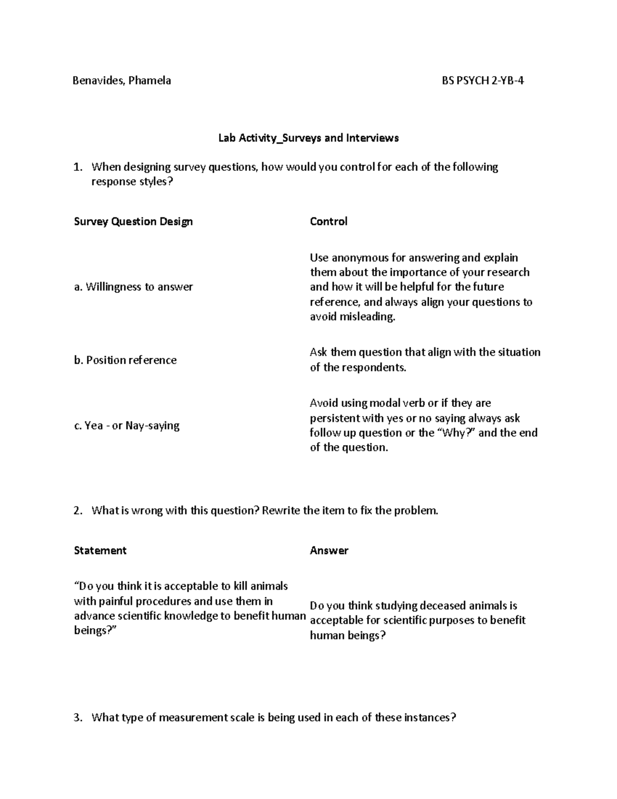 Lab Activity Surveys and Interviews - Benavides, Phamela BS PSYCH 2-YB ...