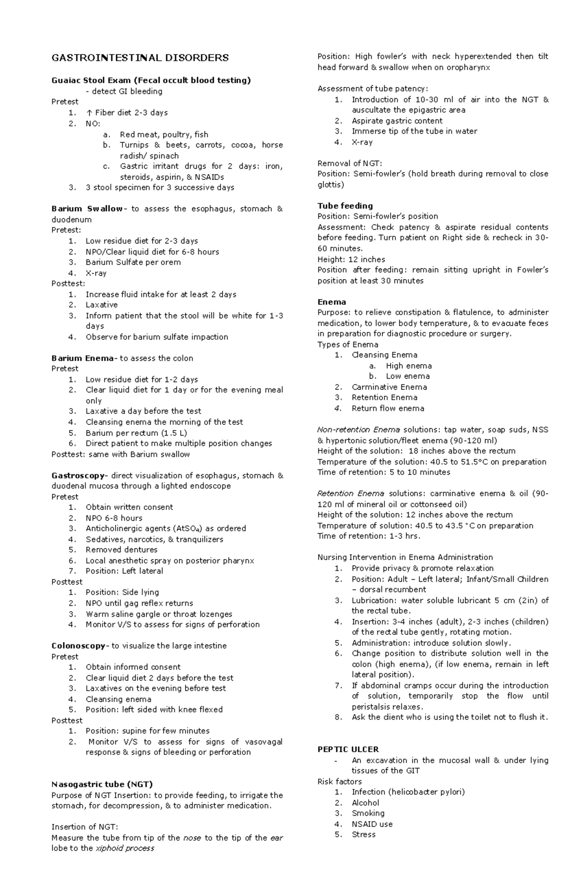 Gastrointestinal Disorders for students - GASTROINTESTINAL DISORDERS ...