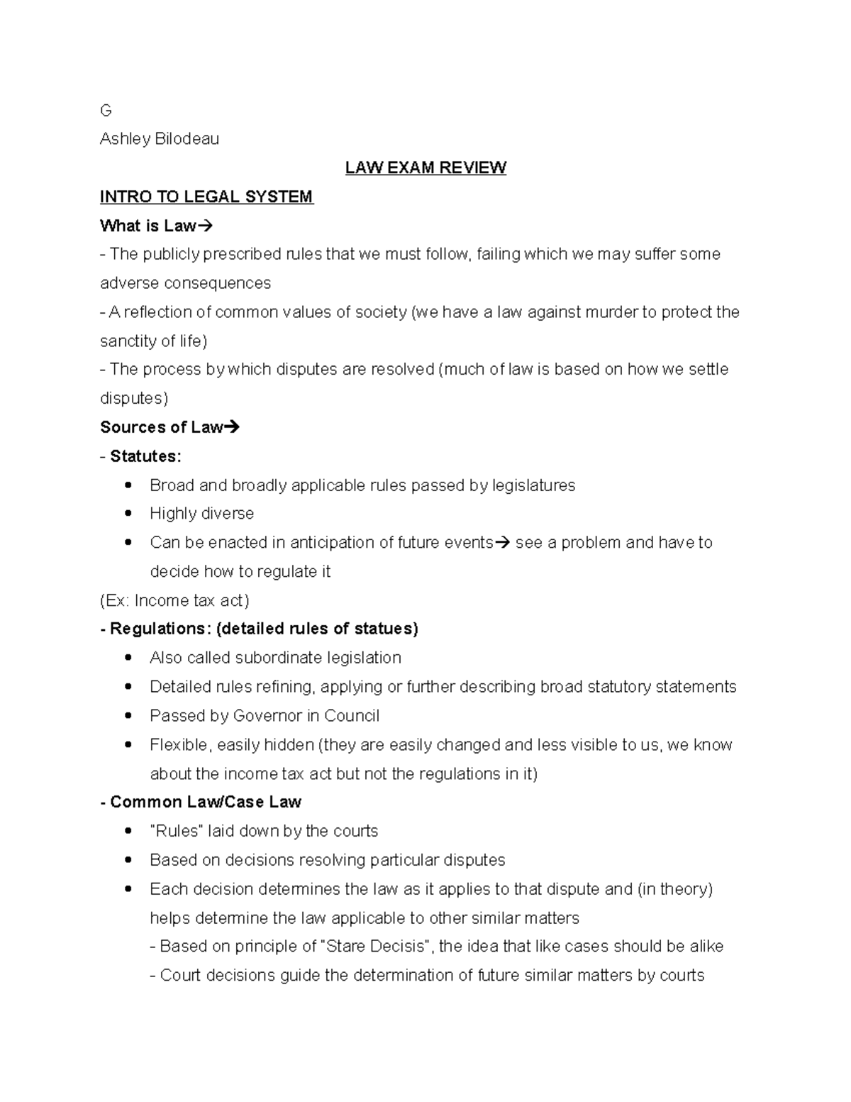 Law Exam Review 1 - ... - G Ashley Bilodeau LAW EXAM REVIEW INTRO TO ...