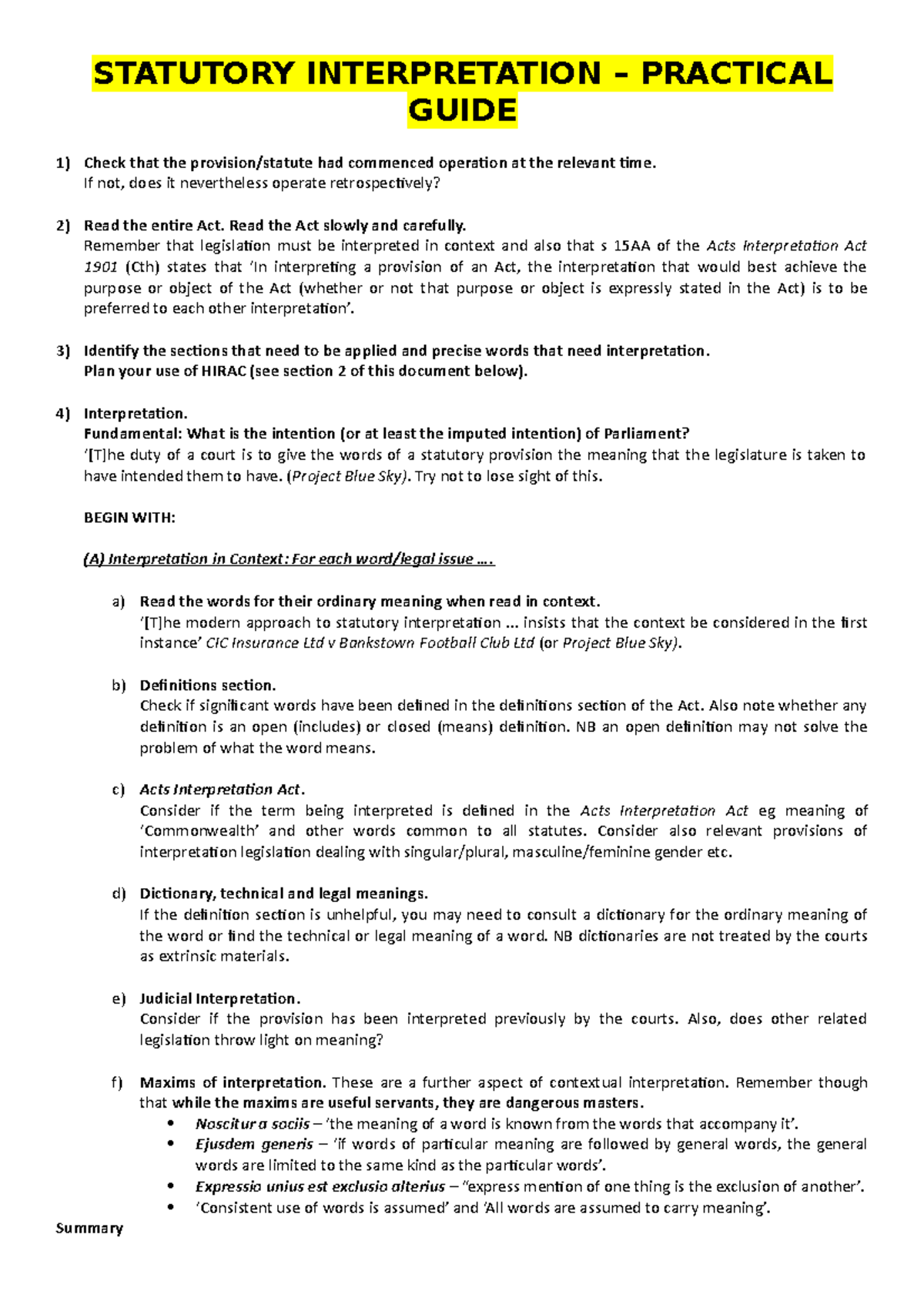 Statutory Interpretation - Practical Guide - STATUTORY INTERPRETATION ...