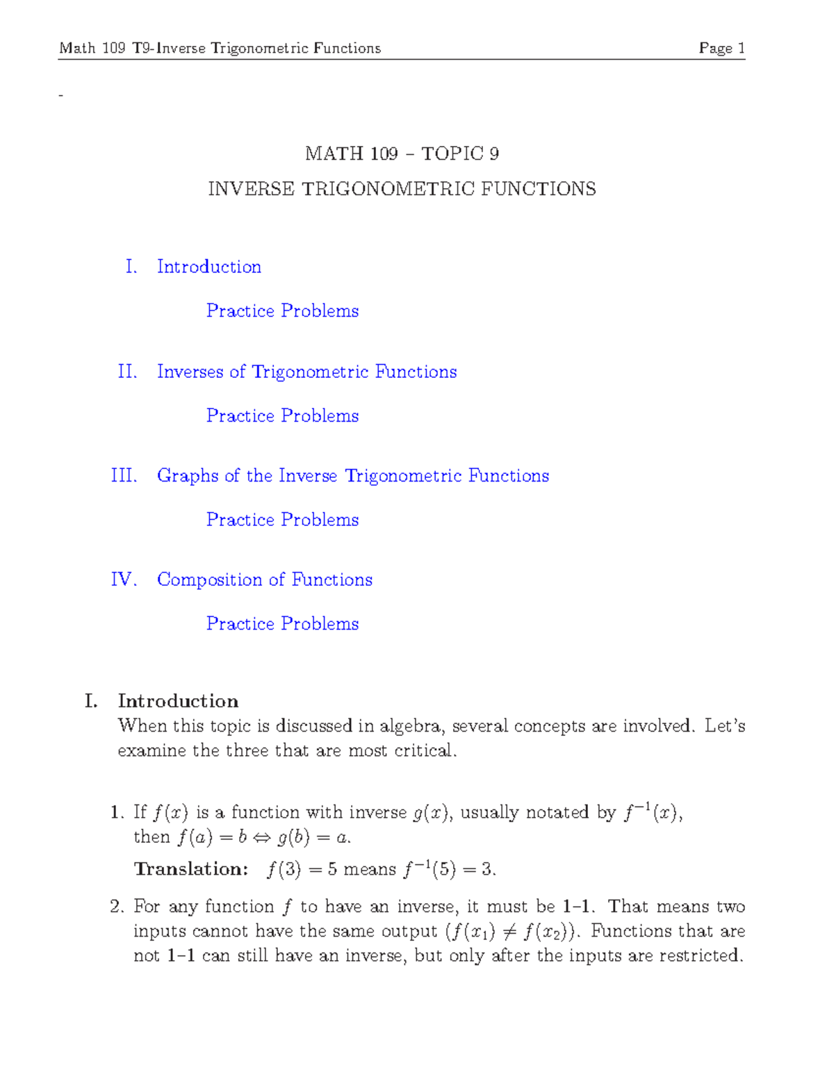 109-review-9 - Trigo notes - Math 109 T9-Inverse Trigonometric ...