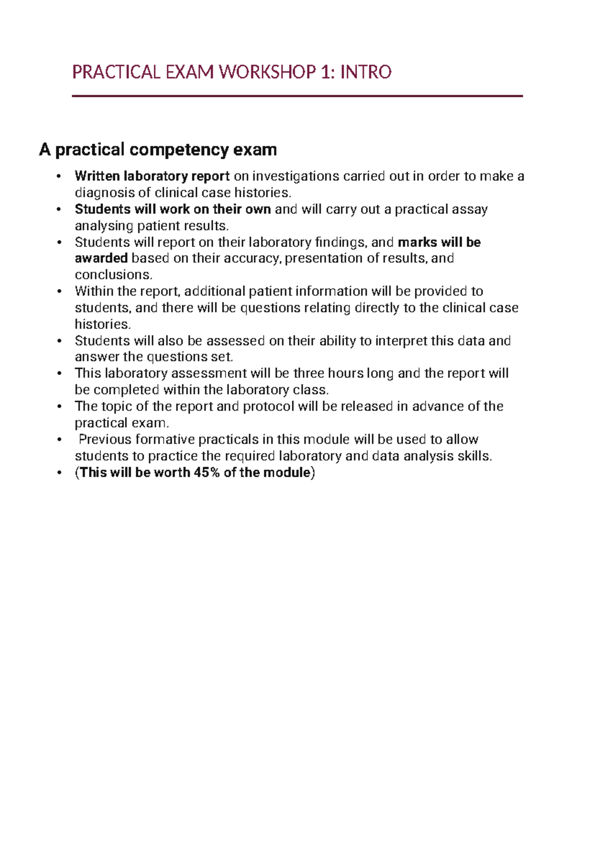 Practical exam workshop LS6005 - PRACTICAL EXAM WORKSHOP 1: INTRO A ...