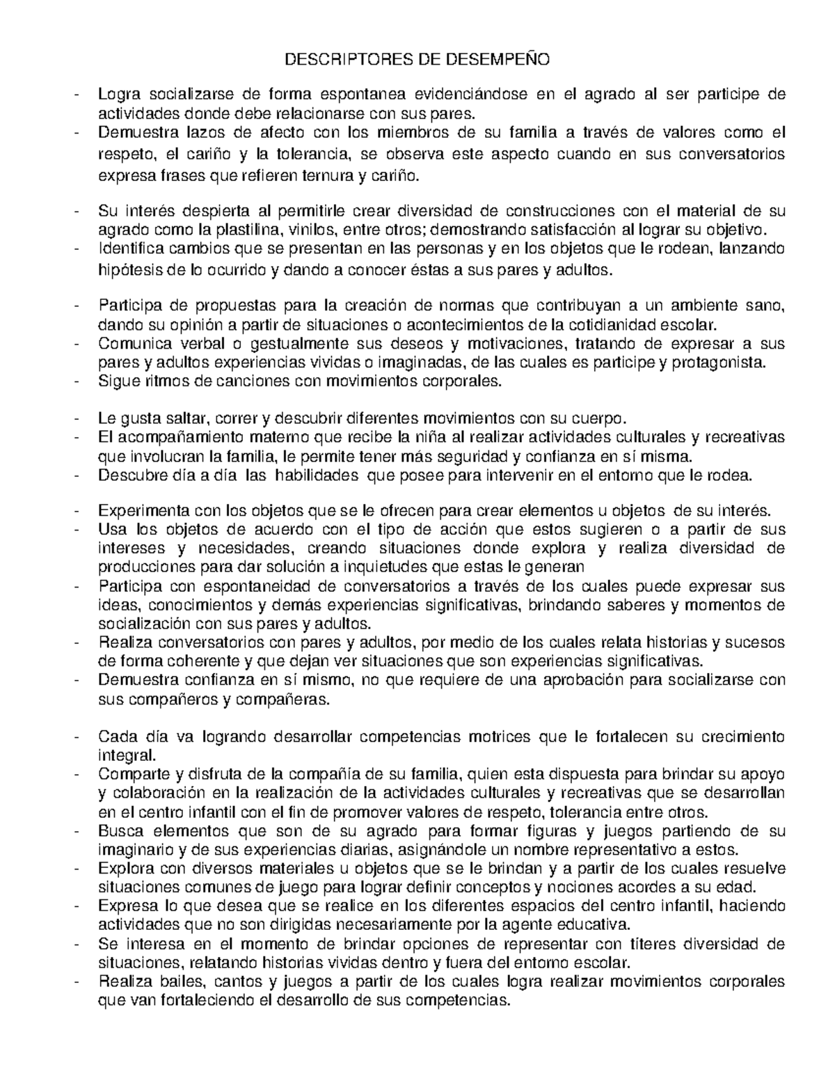 Descriptores DE Desarrollo - DESCRIPTORES DE DESEMPEÑO Logra ...