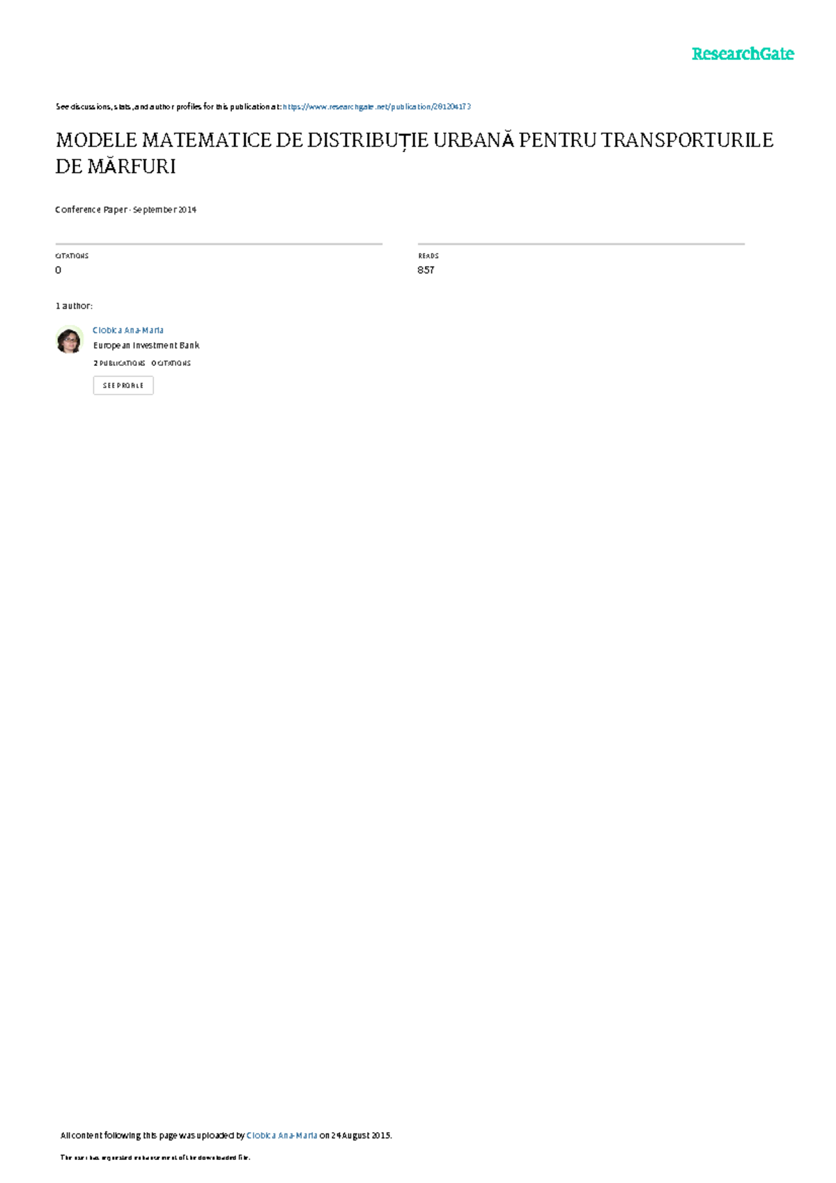 Modele matematice de distributie urbana pentru Transporturile de ...