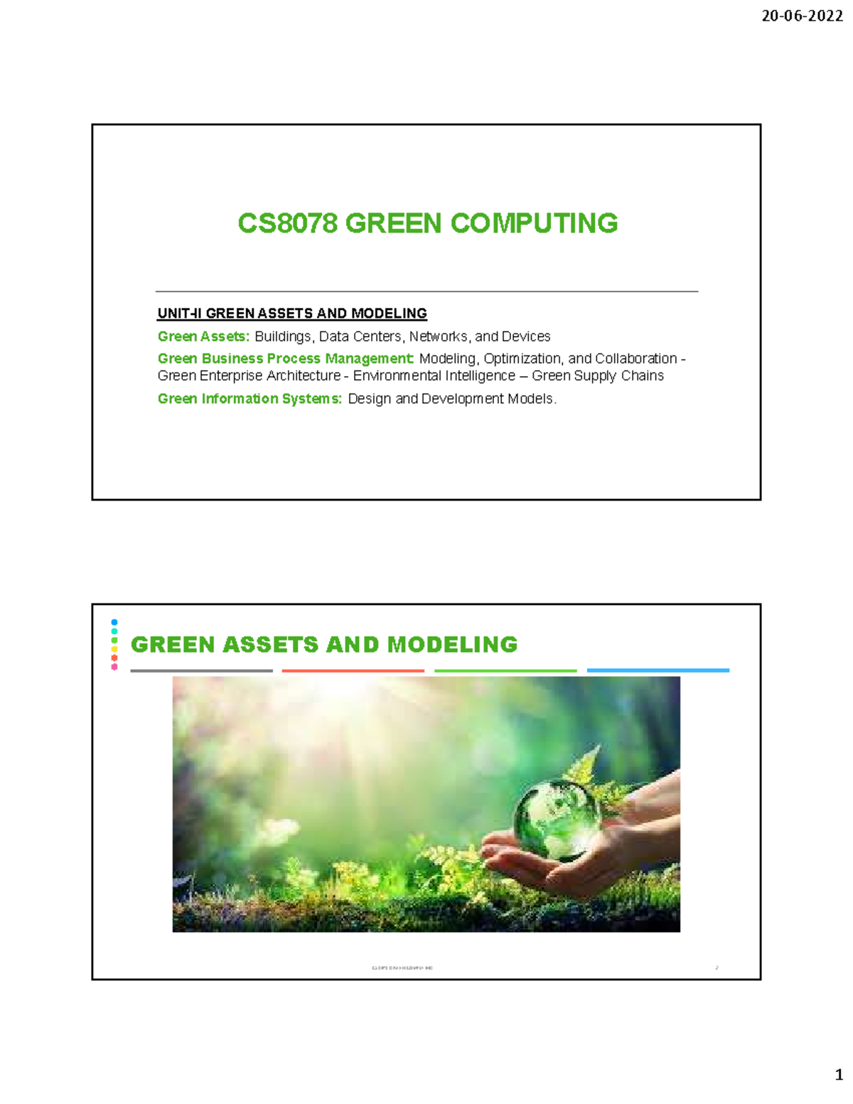 CS8078 GC Unit 2 Print - Use these materials to gain knowledge about green computing. - CS8078 ...