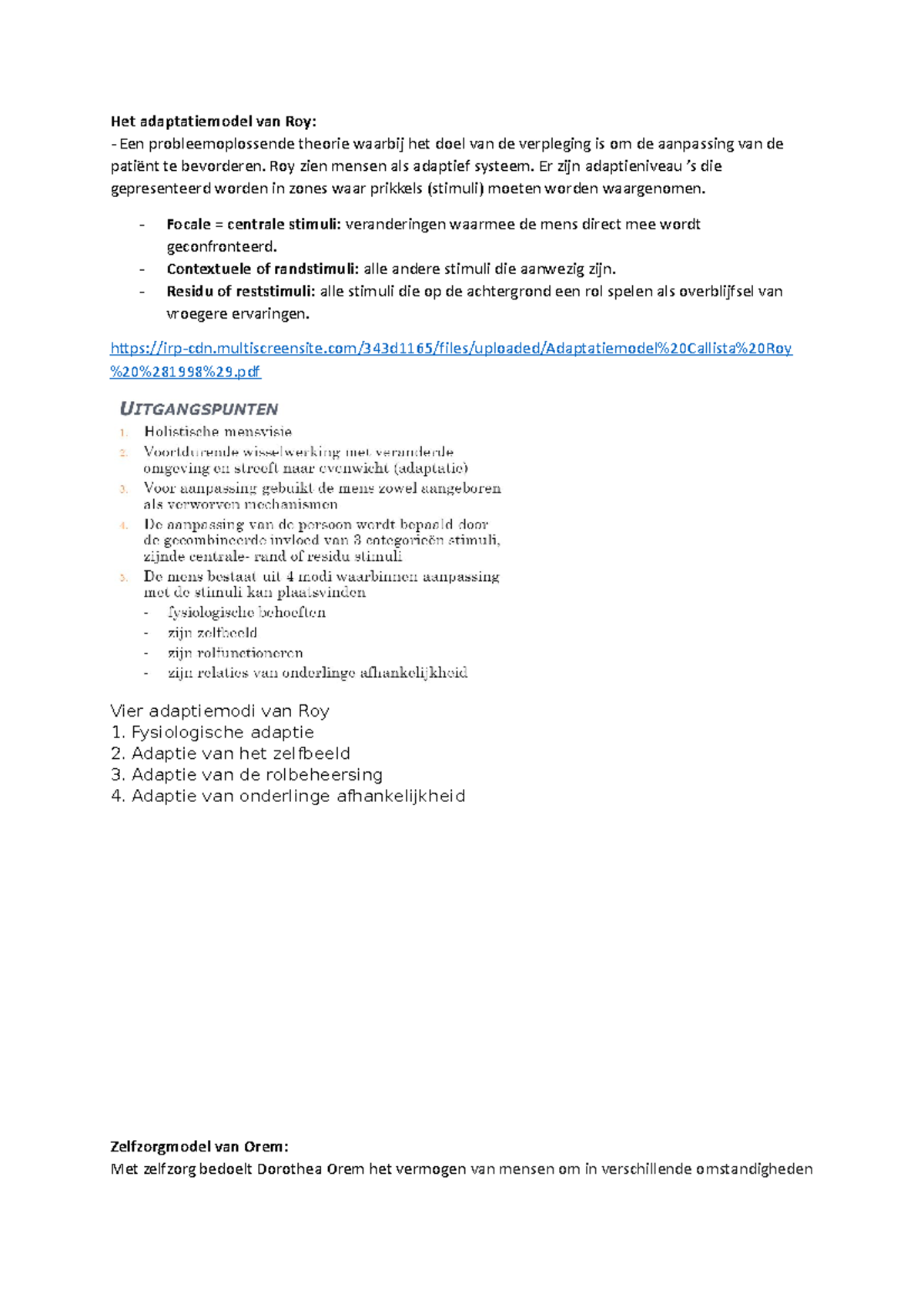 Kern C blok 2 - kern - Het adaptatiemodel van Roy: Een ...