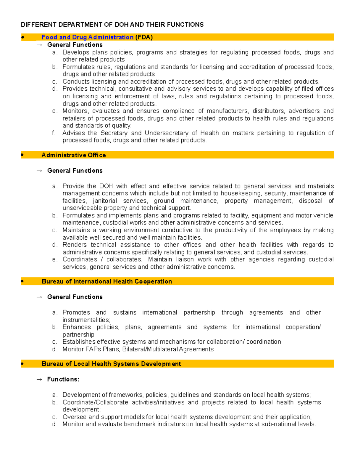 Different Department OF DOH AND Their Functions - DIFFERENT DEPARTMENT ...