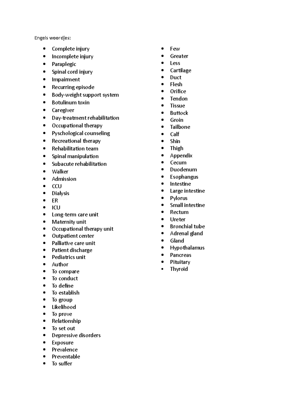 Engels periode 4 - samenvatting - Engels woordjes: Complete injury ...