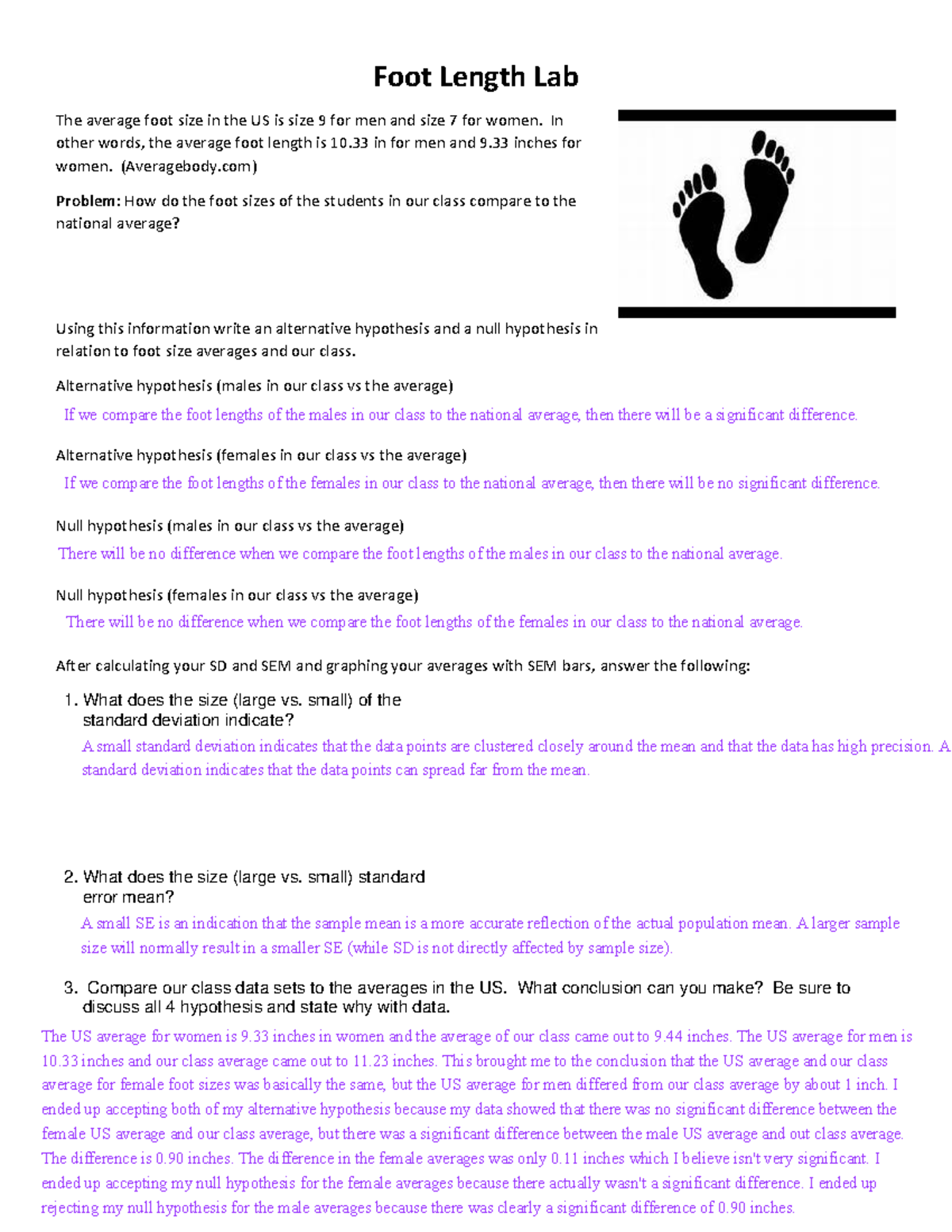 Foot length lab.docx (1) - Warning: TT: undefined function: 32 Foot ...