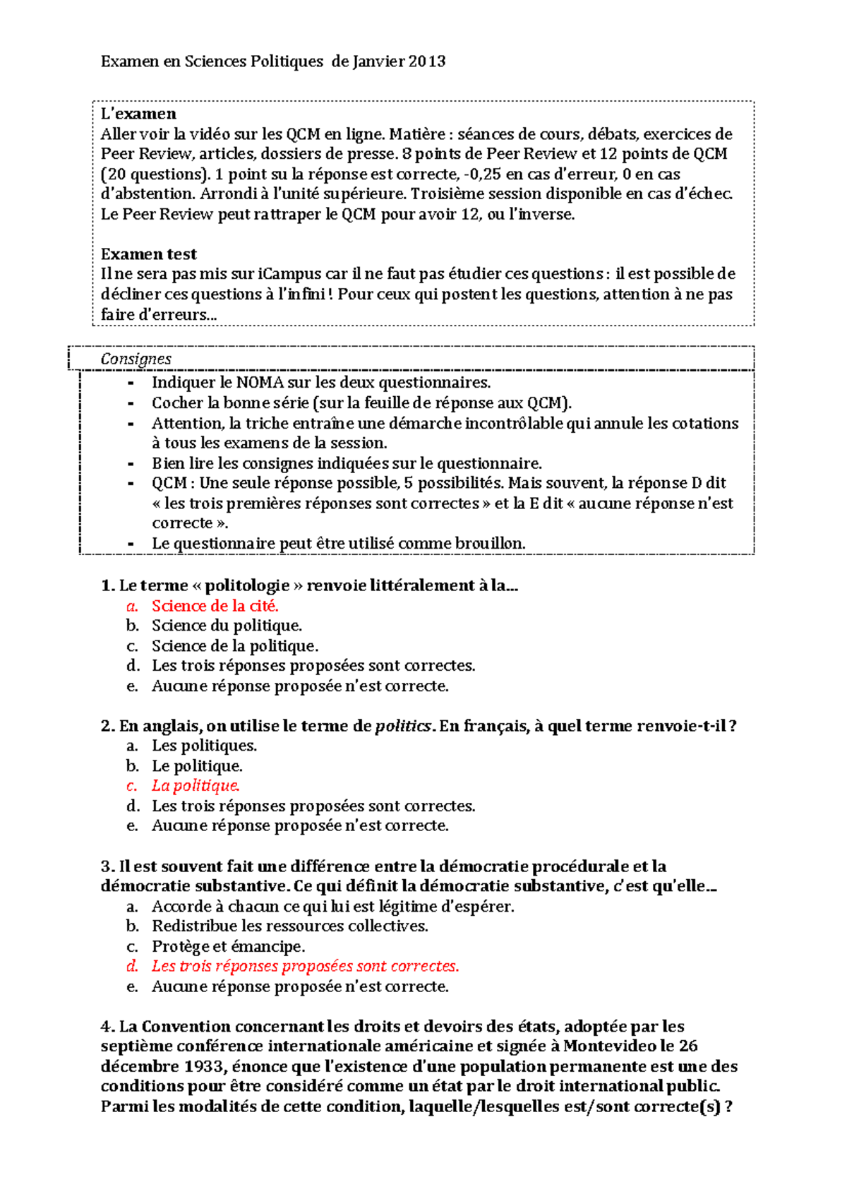 Examen janvier 2013, questions et réponses - examen de science ...