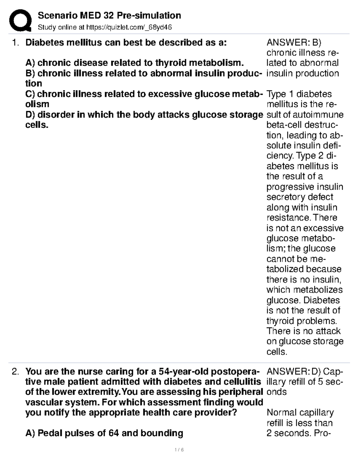 Diabetes Mellitus and Cellulitis: Study Guide - Studocu
