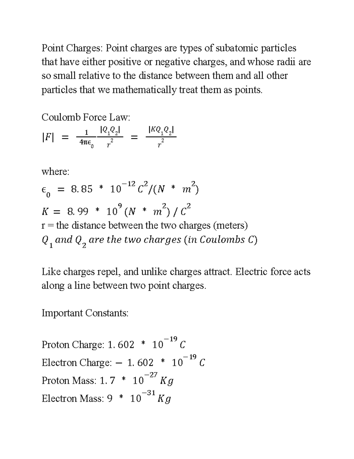 Electric Field - This set of notes introduces the concept of point ...