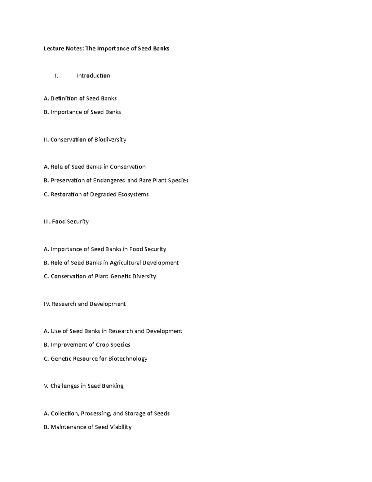 Lecture Notes: The Importance of Seed Banks - Introduction A ...
