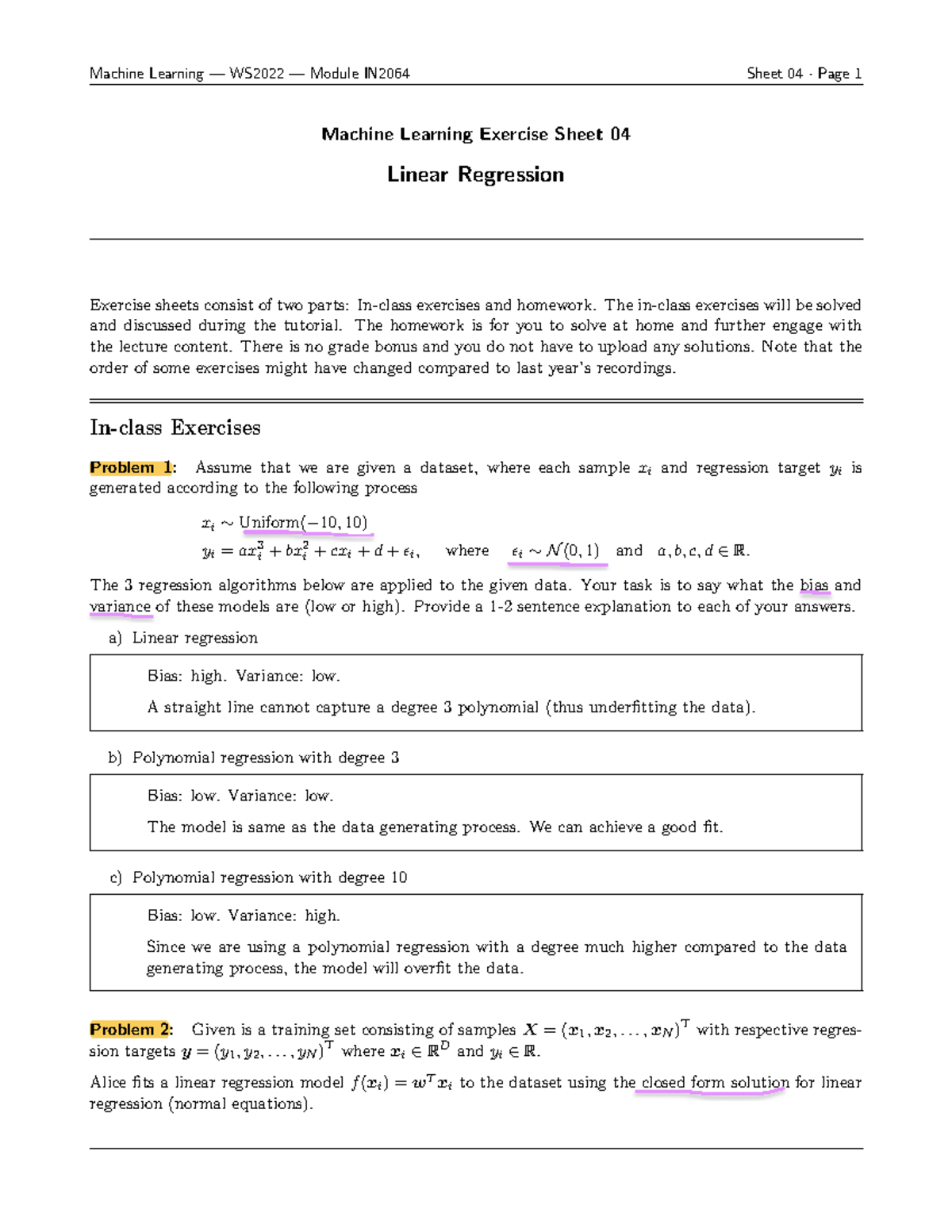 Exercise 04 linear regression solution - Machine Learning Exercise Sheet 04 Linear Regression ...