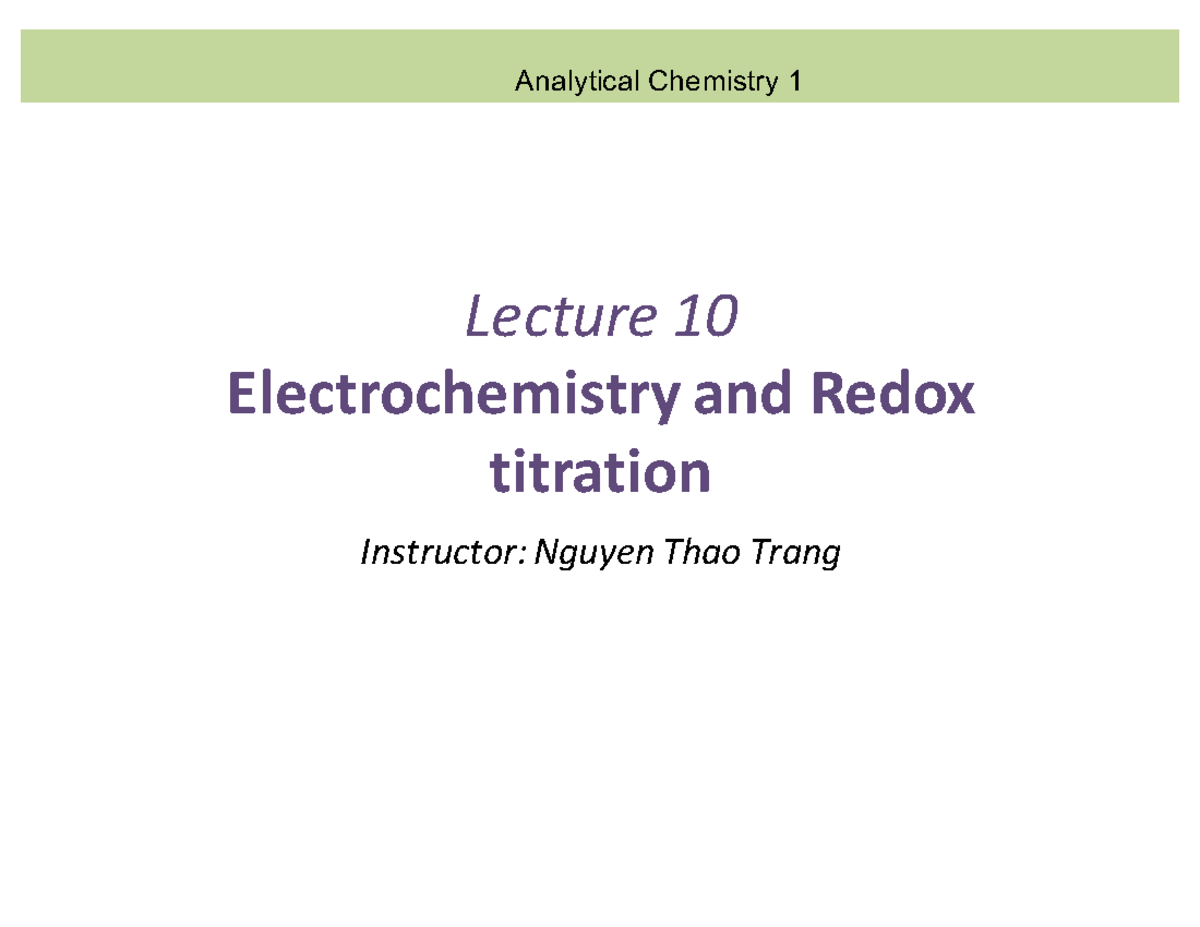 Lecture 10-Electrochemistry- Redox Titration - Lecture 10 ...