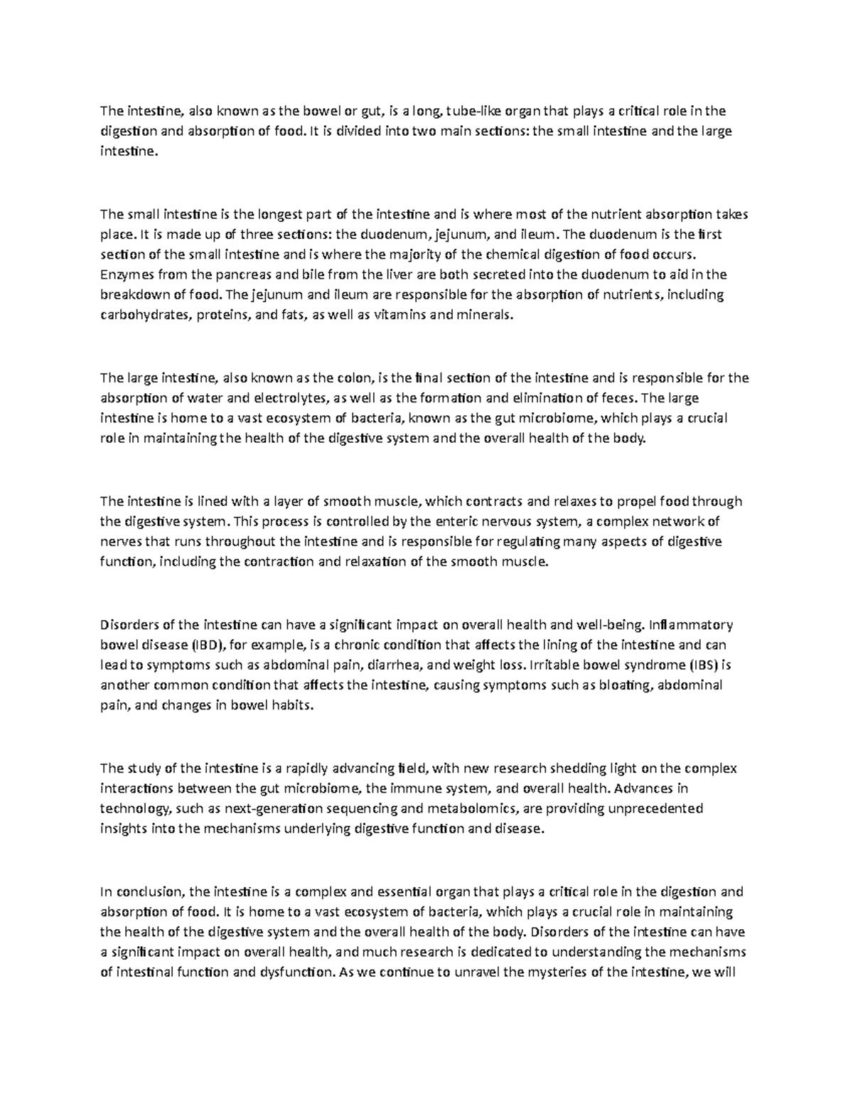 Intestine lecture notes - The intestine, also known as the bowel or gut ...