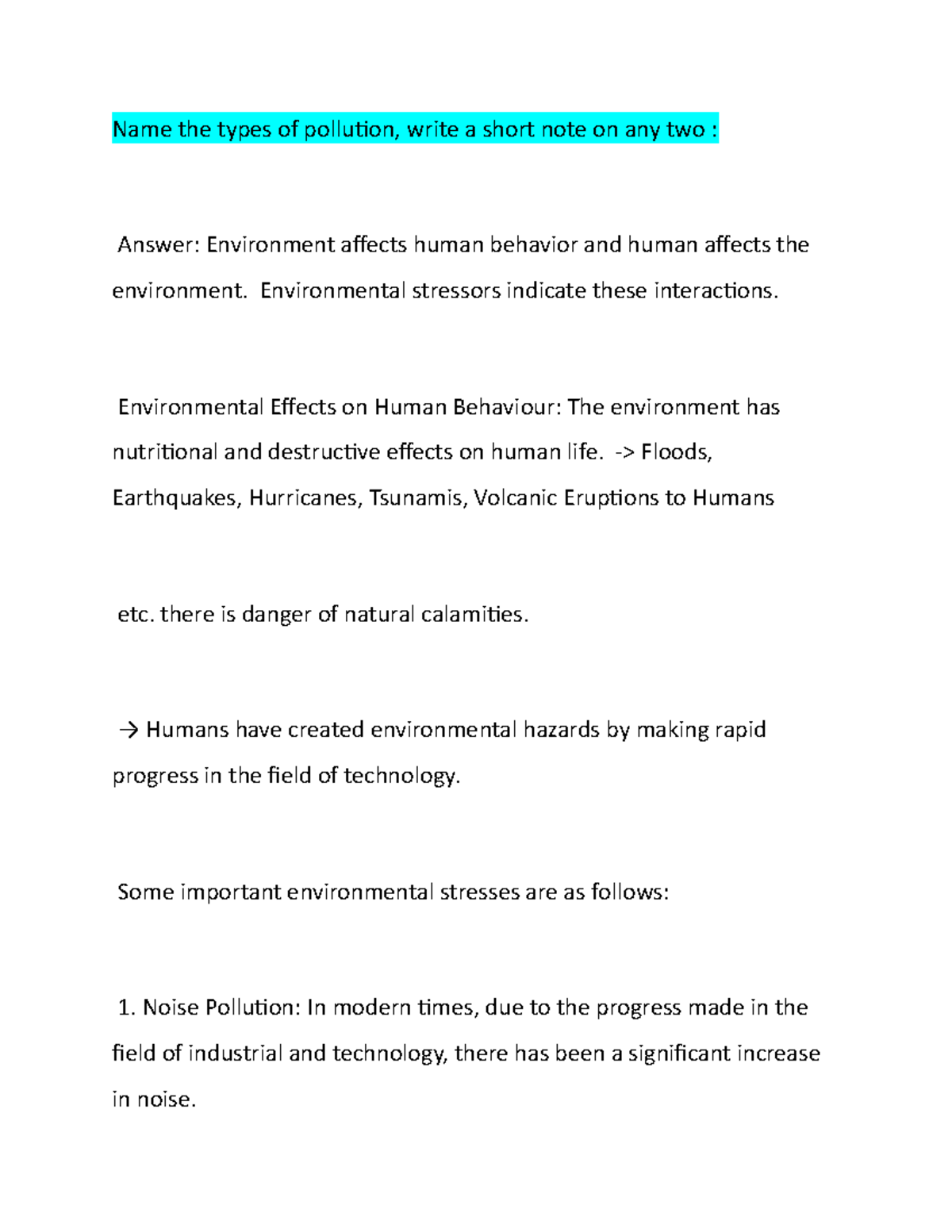 Name the types of pollution, write a short note on any two ...