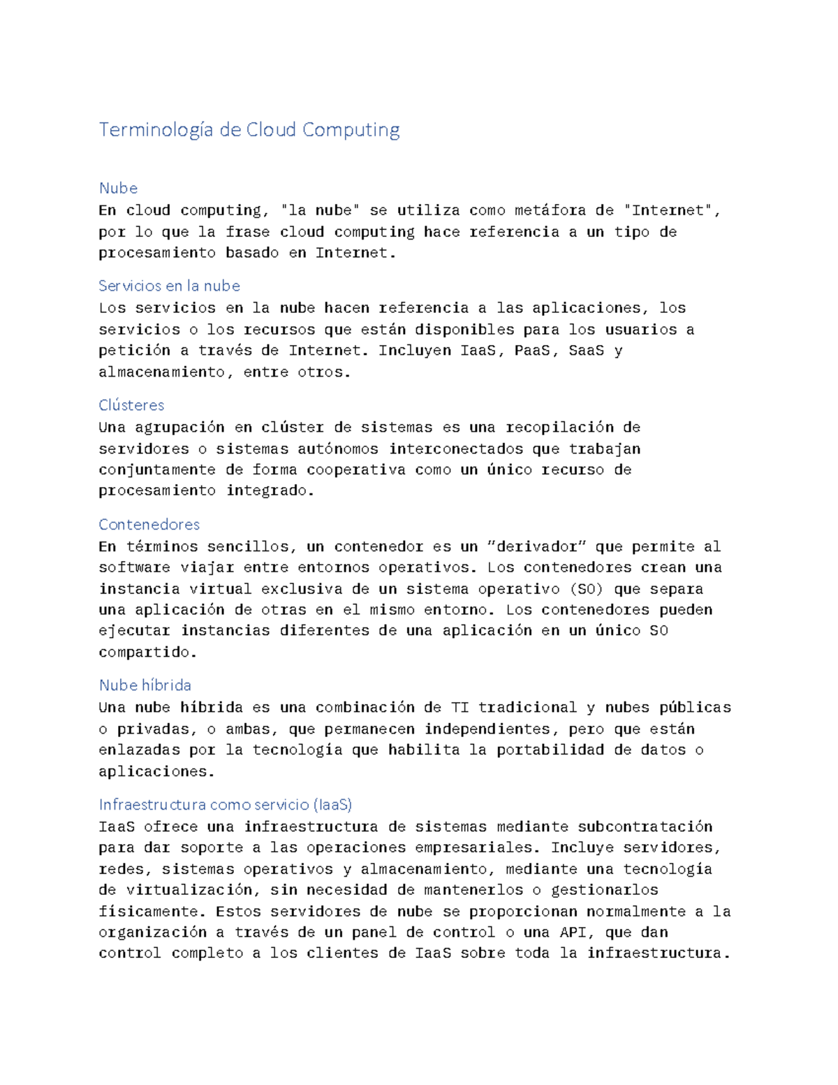Cloud Computing Terminology es-ES - Terminología de Cloud Computing Nube En cloud computing ...