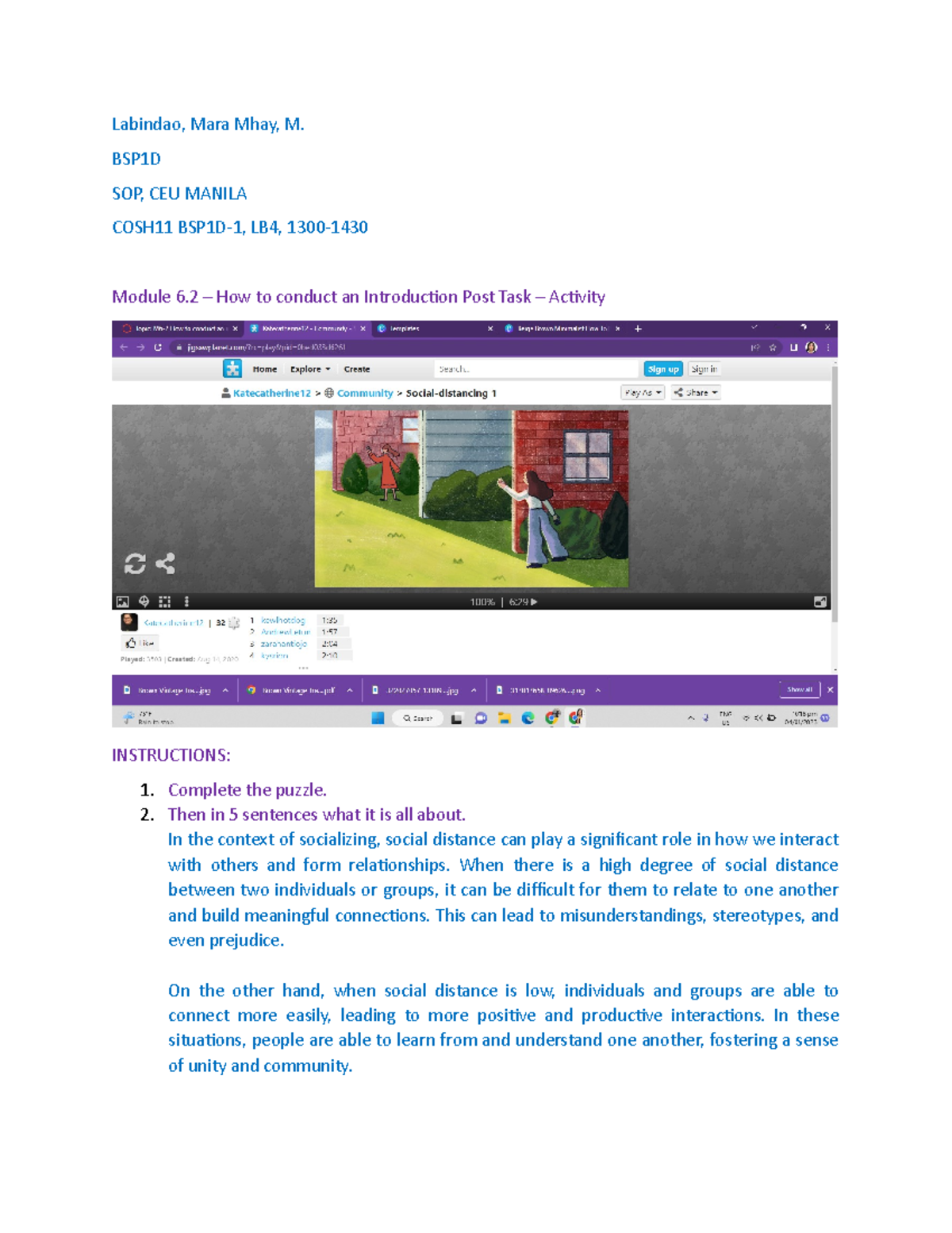 M6-2 POST TASK Activity - Labindao, Mara Mhay, M. BSP1D SOP, CEU MANILA ...