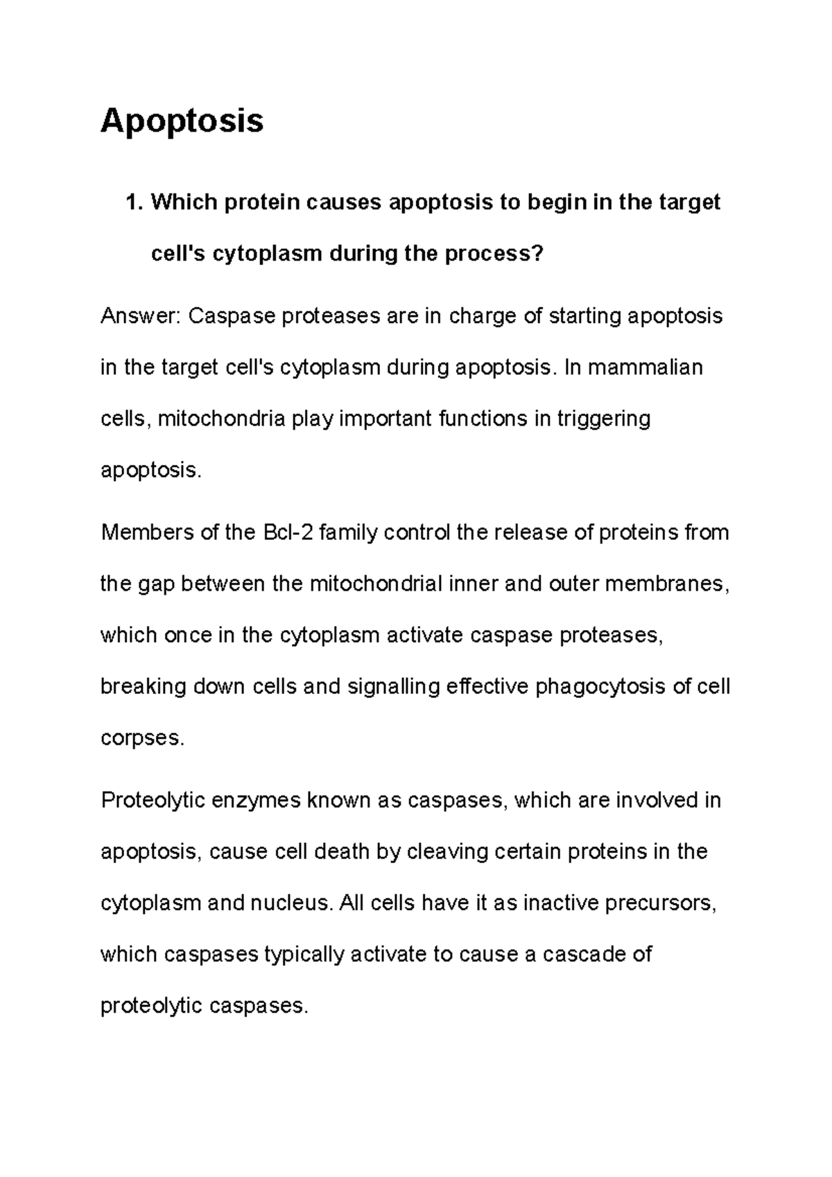 Apoptosis - Leela Ma'am - Apoptosis Which protein causes apoptosis to begin in the target cell's ...