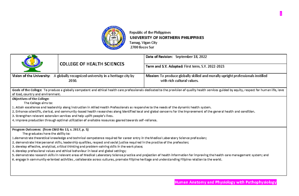 Syllabus-on-HAPP - Syllabus on happ bsmls 1st sem - Republic of the ...
