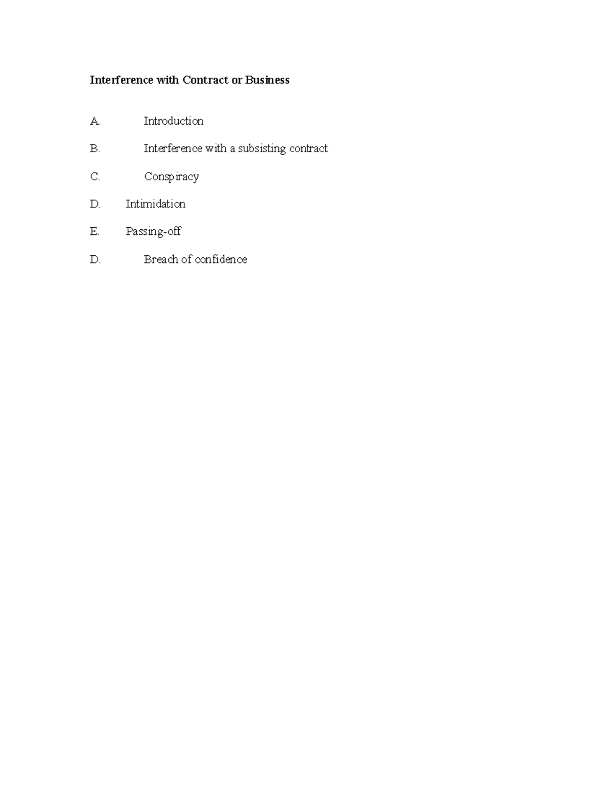 184829 Interference with Contract or Business - Notes - Interference ...