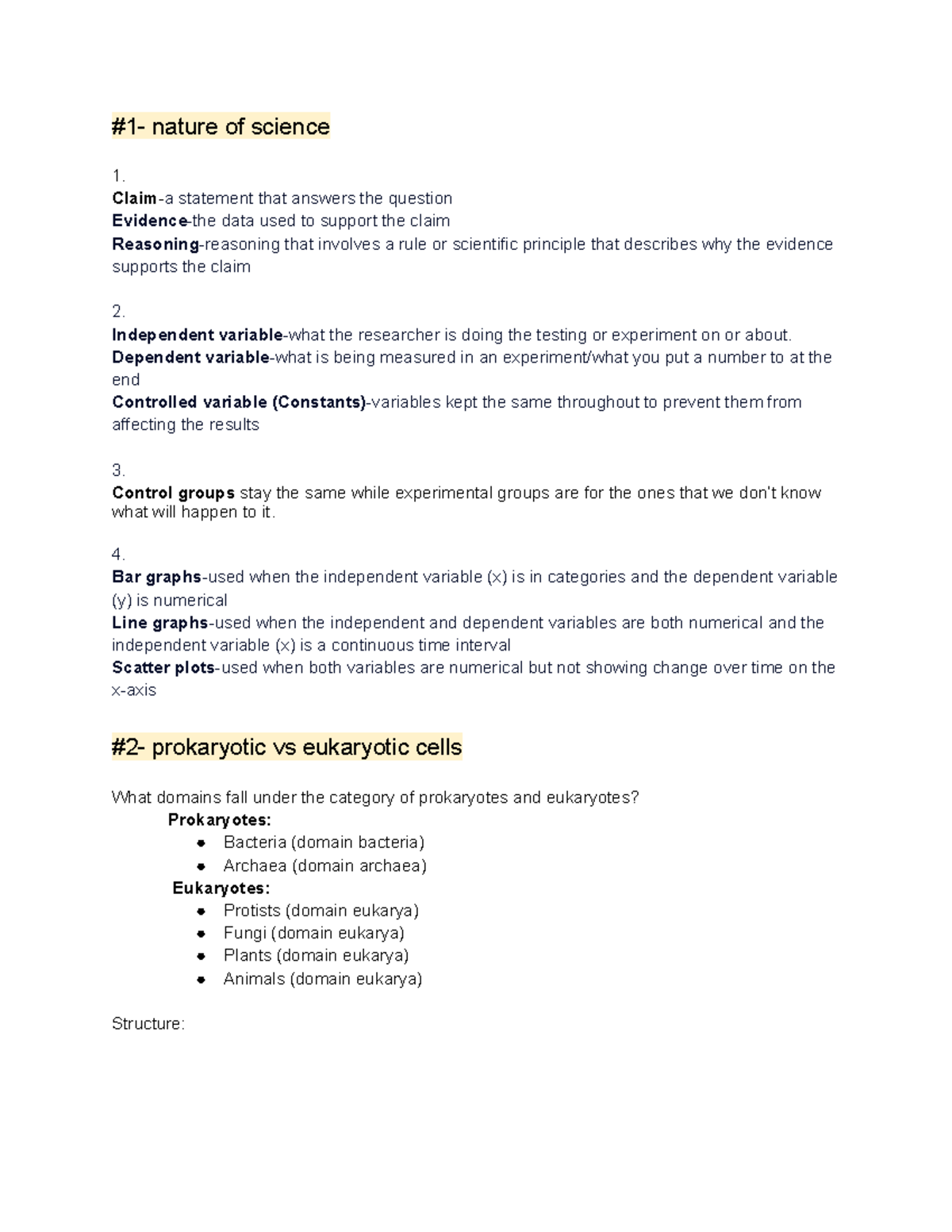 Bio study guide (cellular biology) - #1- nature of science 1. Claim-a ...