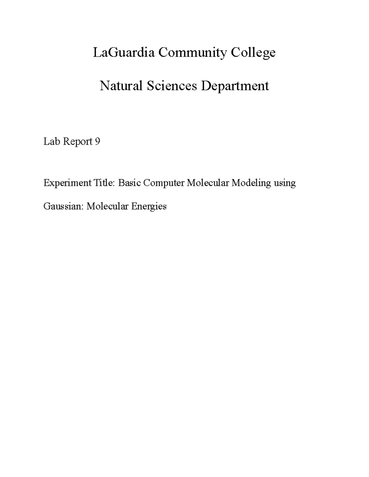 SCC 201 LAB 9 - lab report - LaGuardia Community College Natural ...