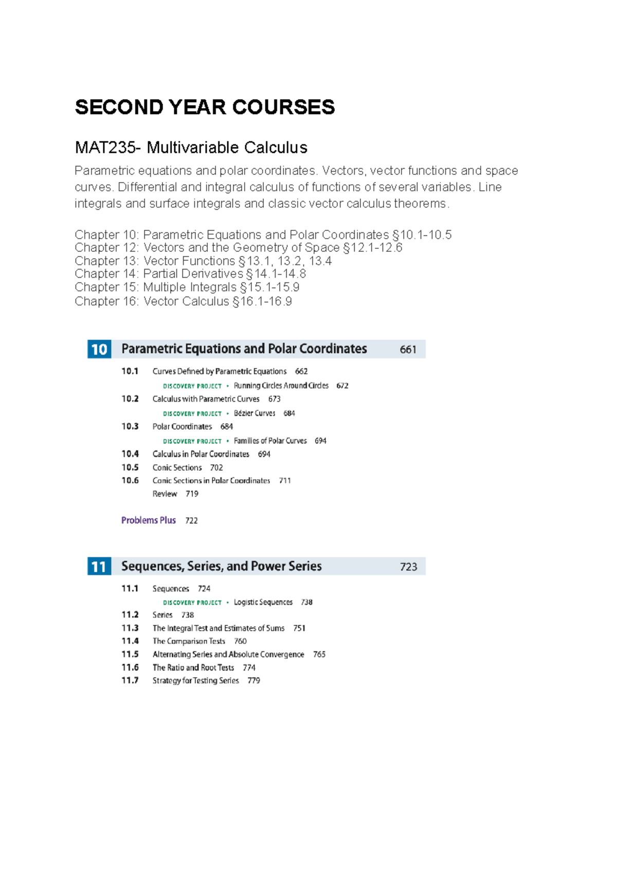 Second YEAR Courses - Prerquisite course decriptions - SECOND YEAR ...