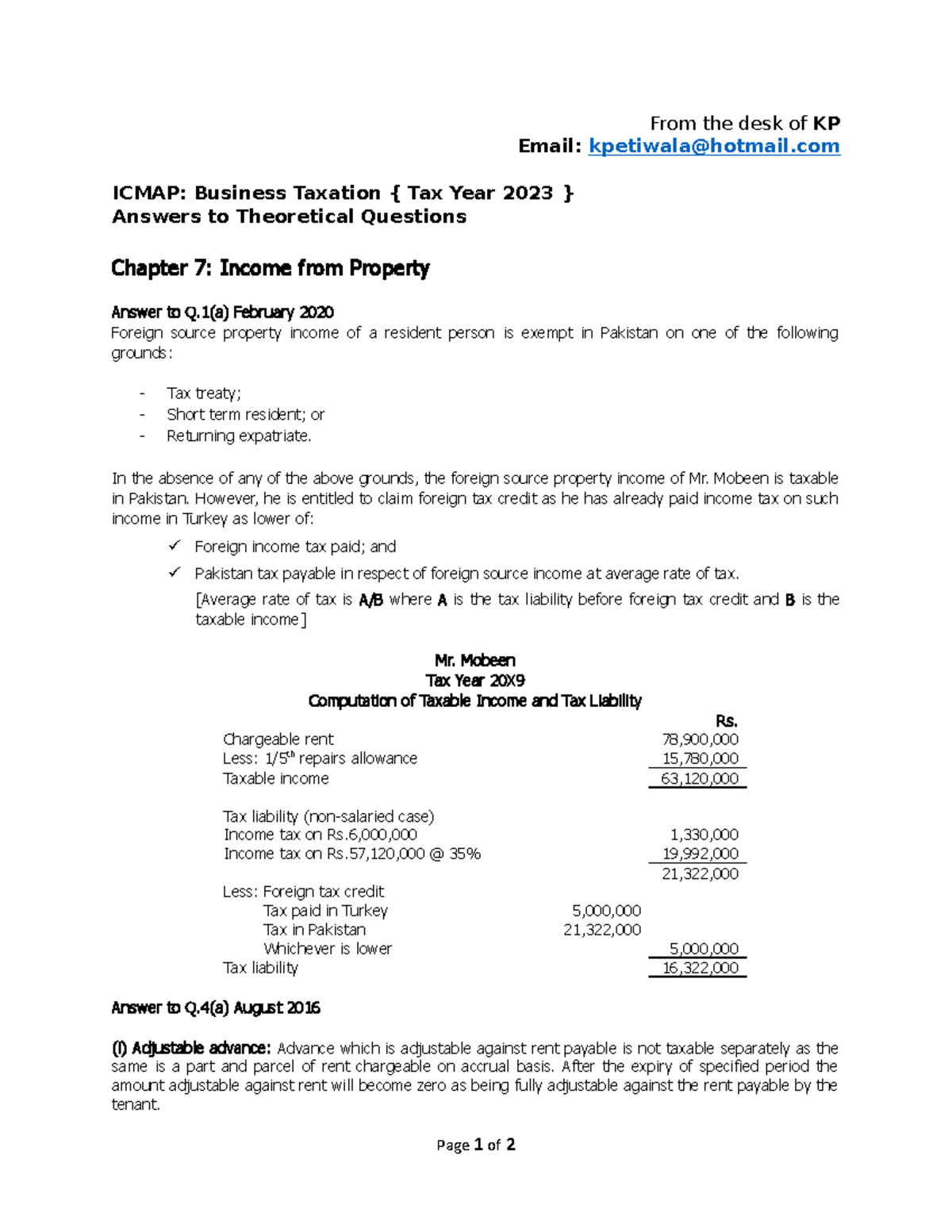 Icmap chapter 7b - tax notes by khalid petiwala - Business Taxation ...