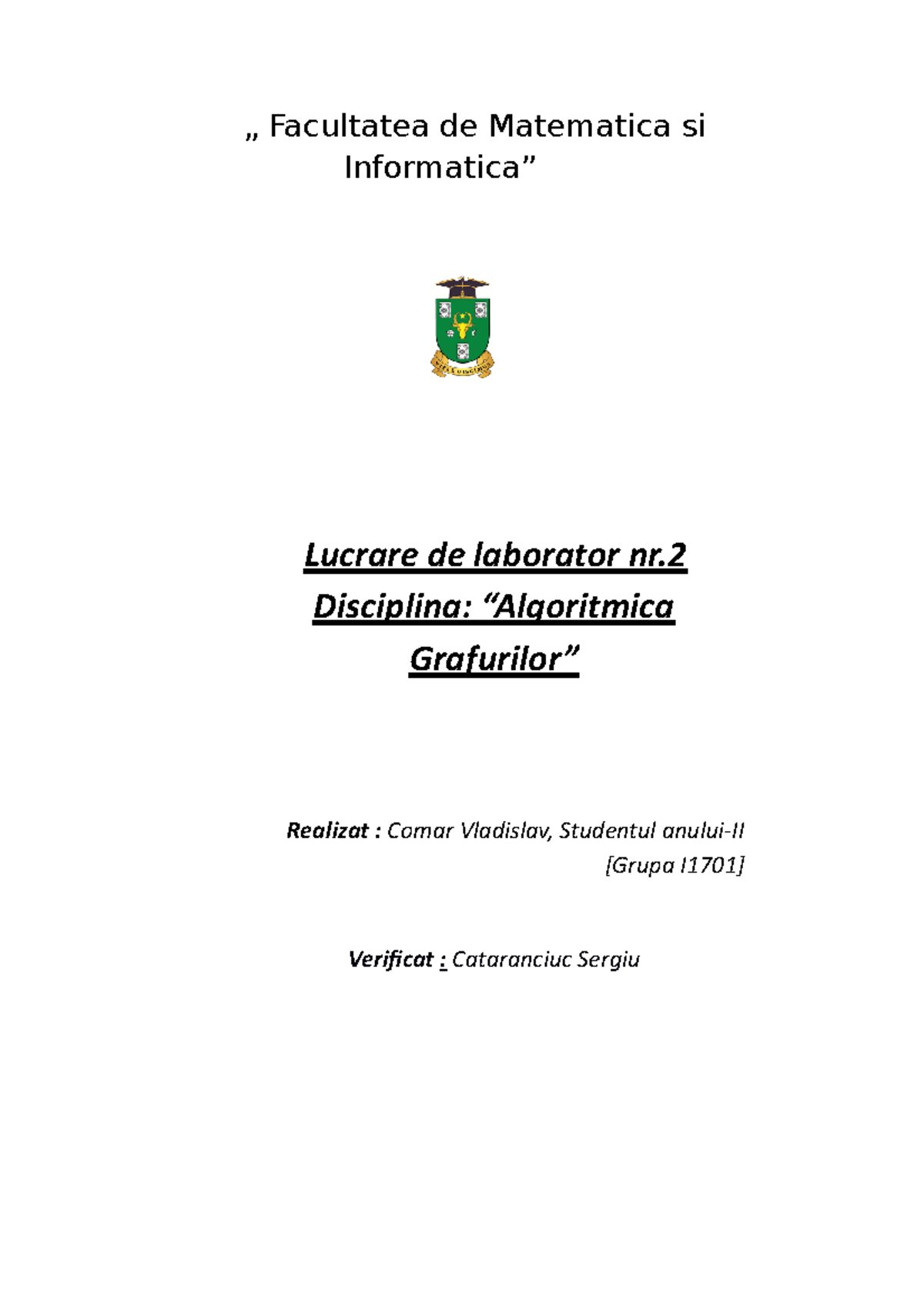 Graph 2 - Facultatea de Matematica si rare de laborator nr. Lucrare de laborator nr Disciplina ...