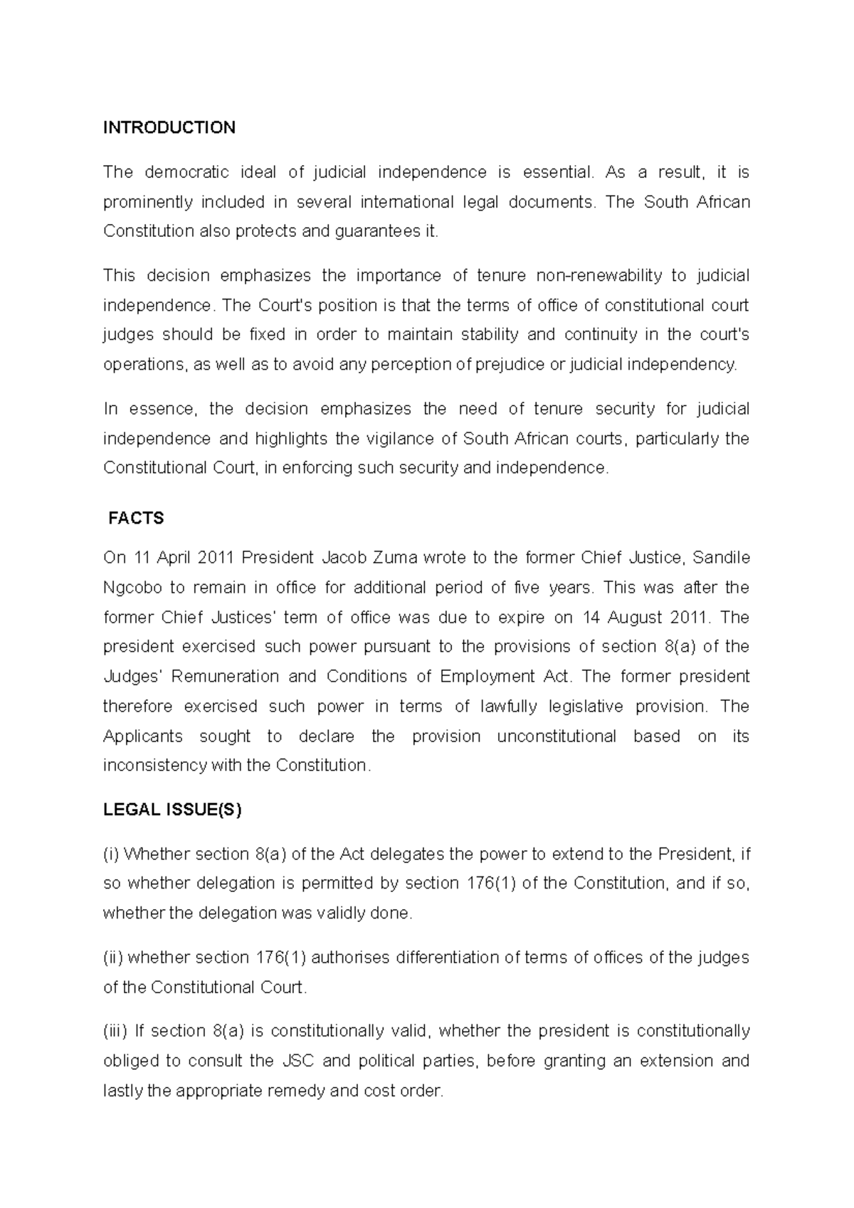 Casenote - case notes and examination preperation - INTRODUCTION The ...