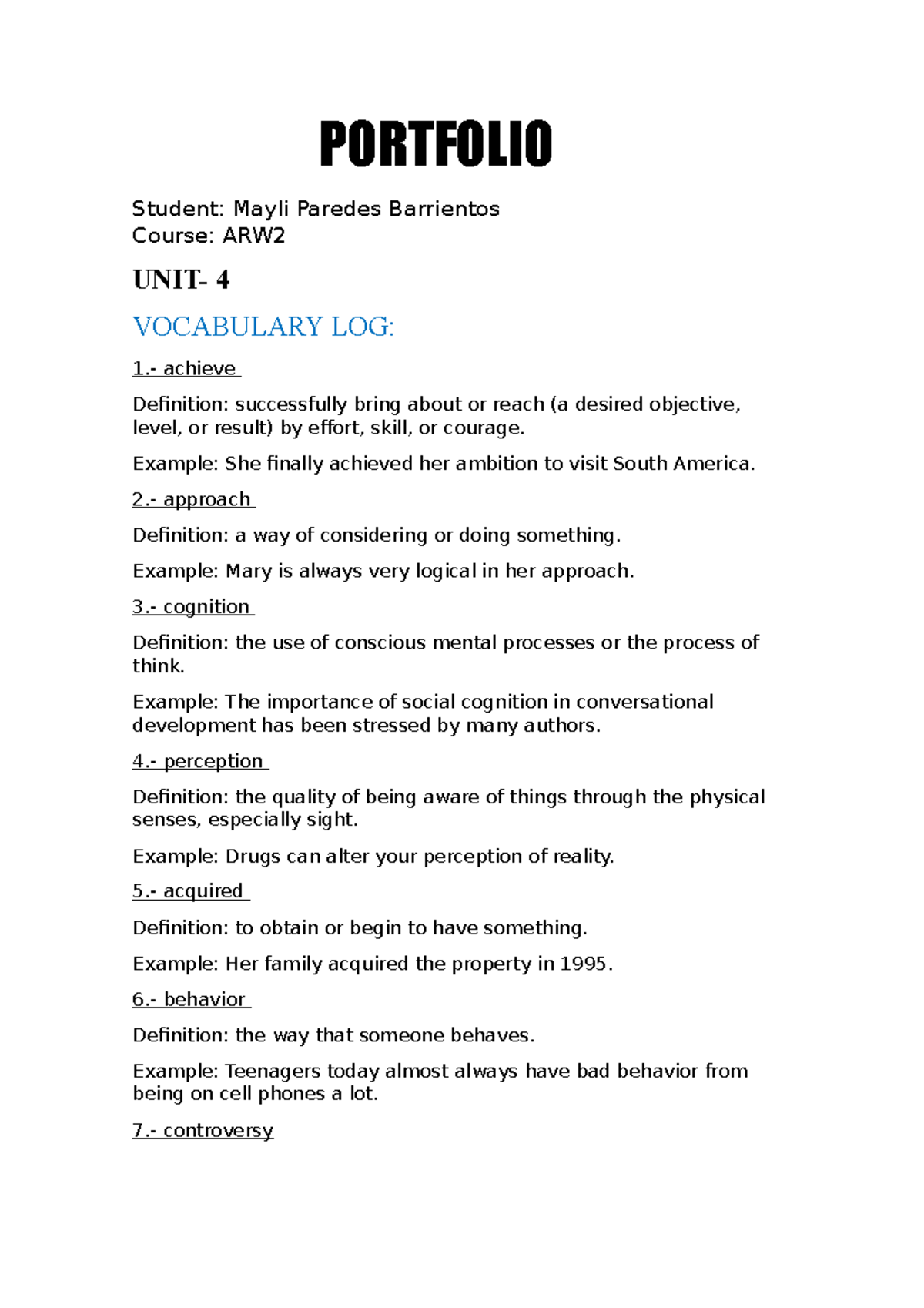 Portfolio 111 XCVXC - PORTFOLIO Student: Mayli Paredes Barrientos ...