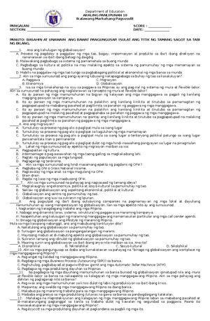 AP 10 Reviewer - 2nd Quarter Ap10 - AP 10 REVIEWER Panuto: Basahin at ...