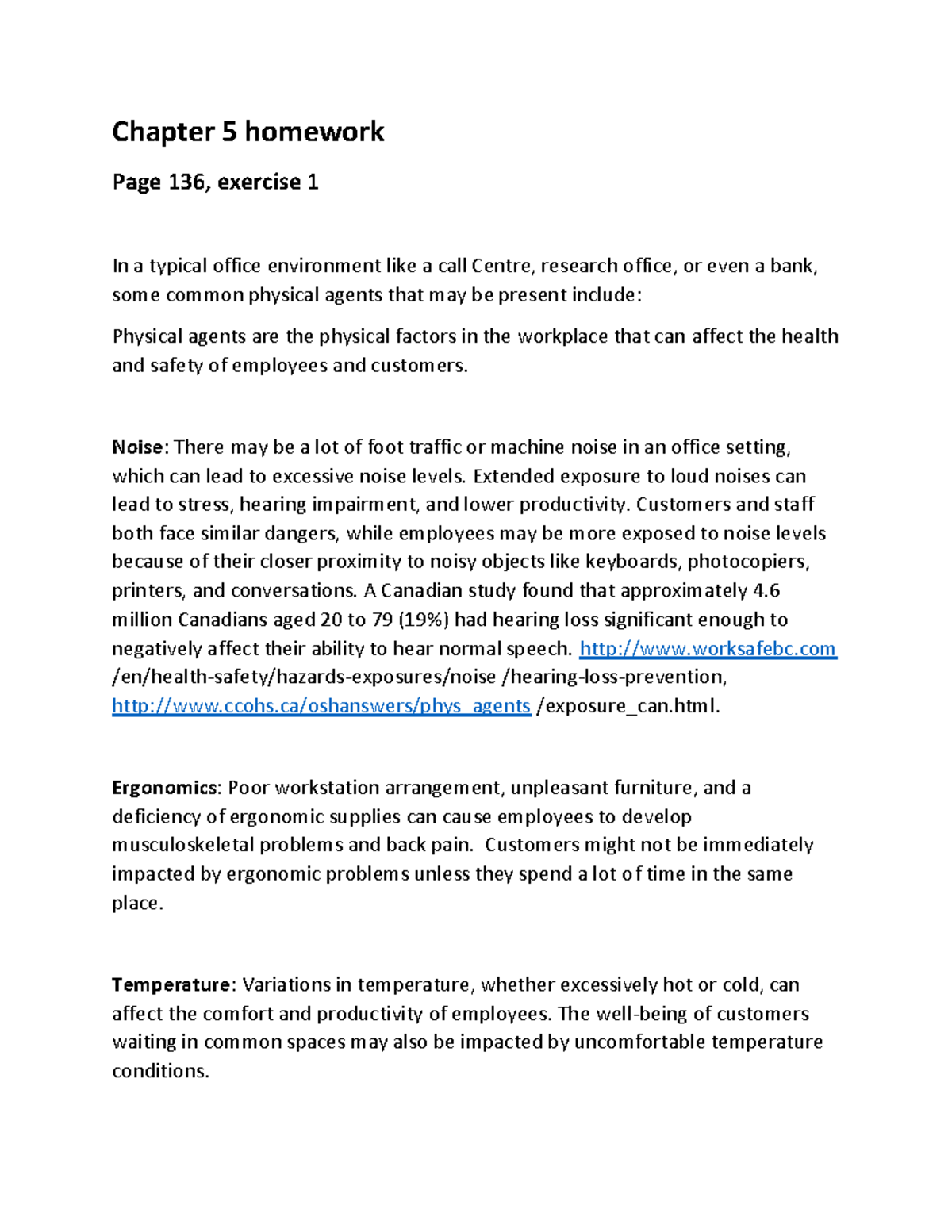 Chapter 5 homework - Chapter 5 homework Page 136, exercise 1 In a typical office environment ...