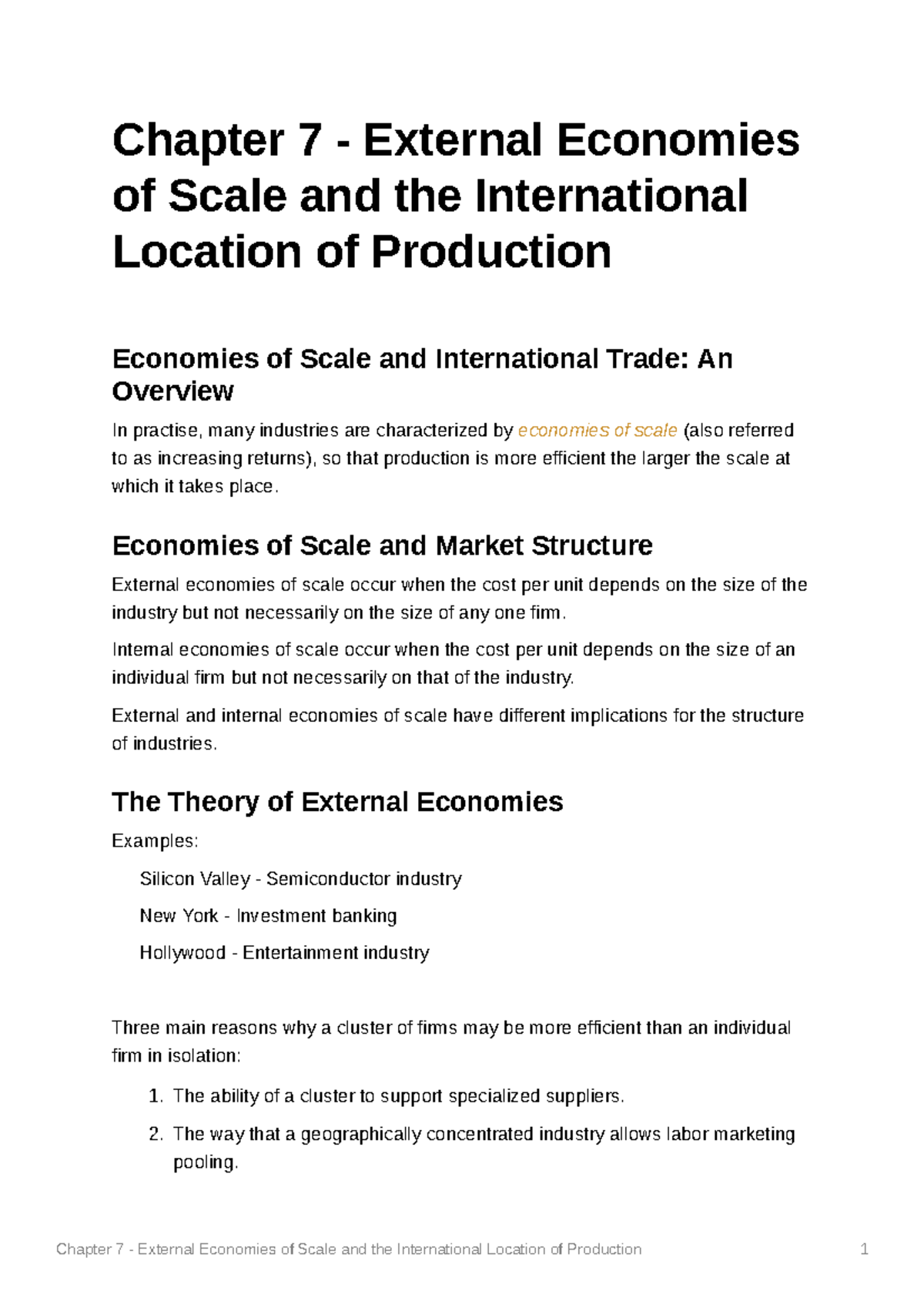 Chapter 7 - External Economies of Scale and the International Location ...