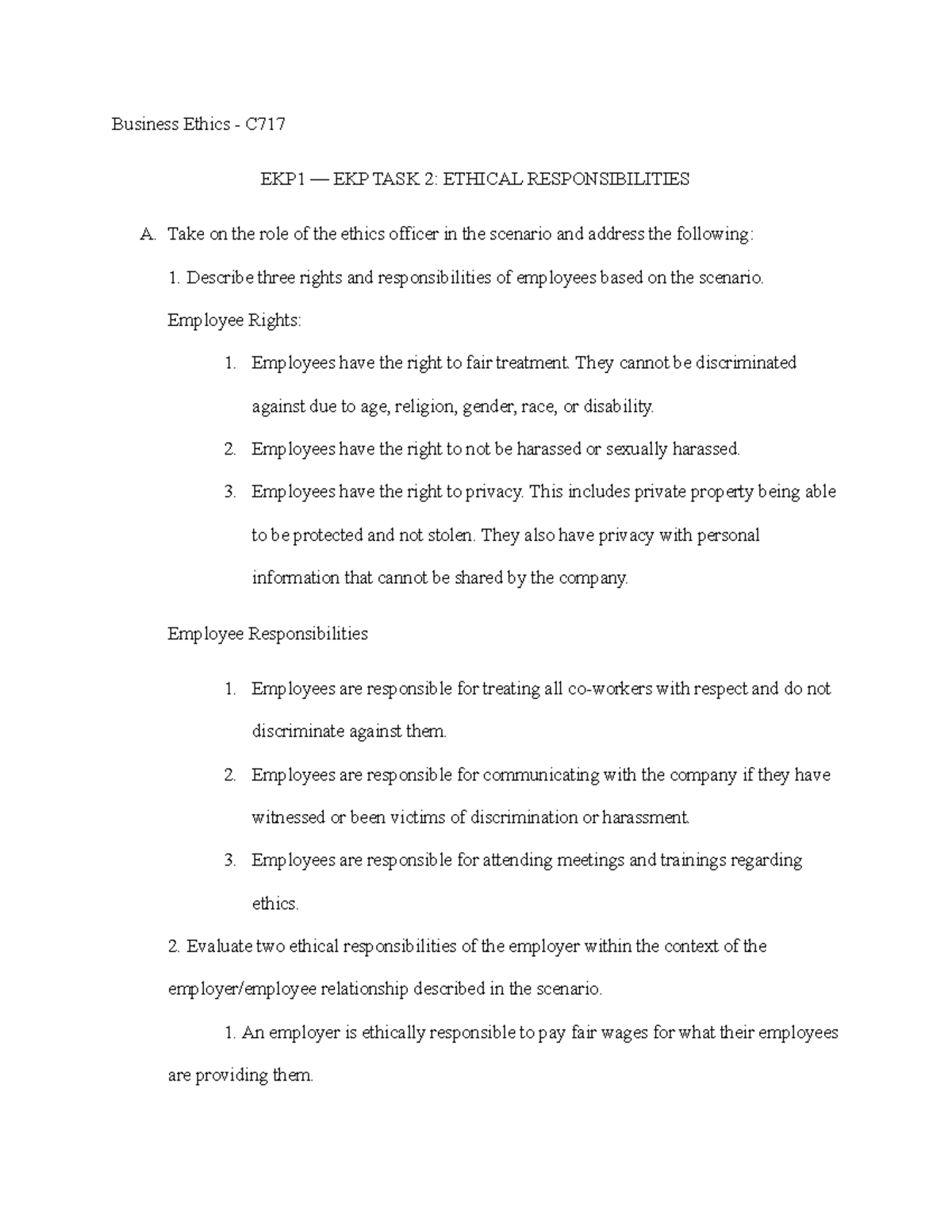 EKP1 EKP TASK 2 Ethical Responsibilities - Business Ethics - C EKP1 ...