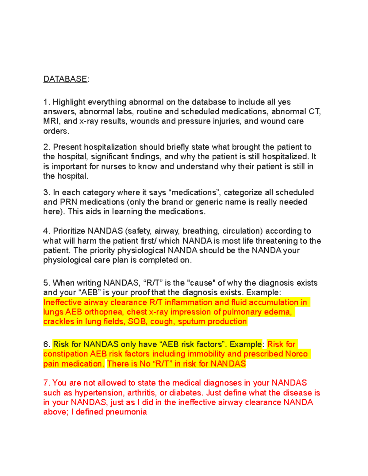 Clinical Paperwork Tip Sheet - DATABASE: Highlight everything abnormal ...