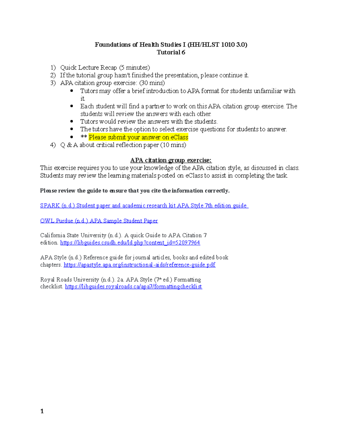 HLST 1010 Tutorial 6 - vubnoi - Foundations of Health Studies I (HH ...