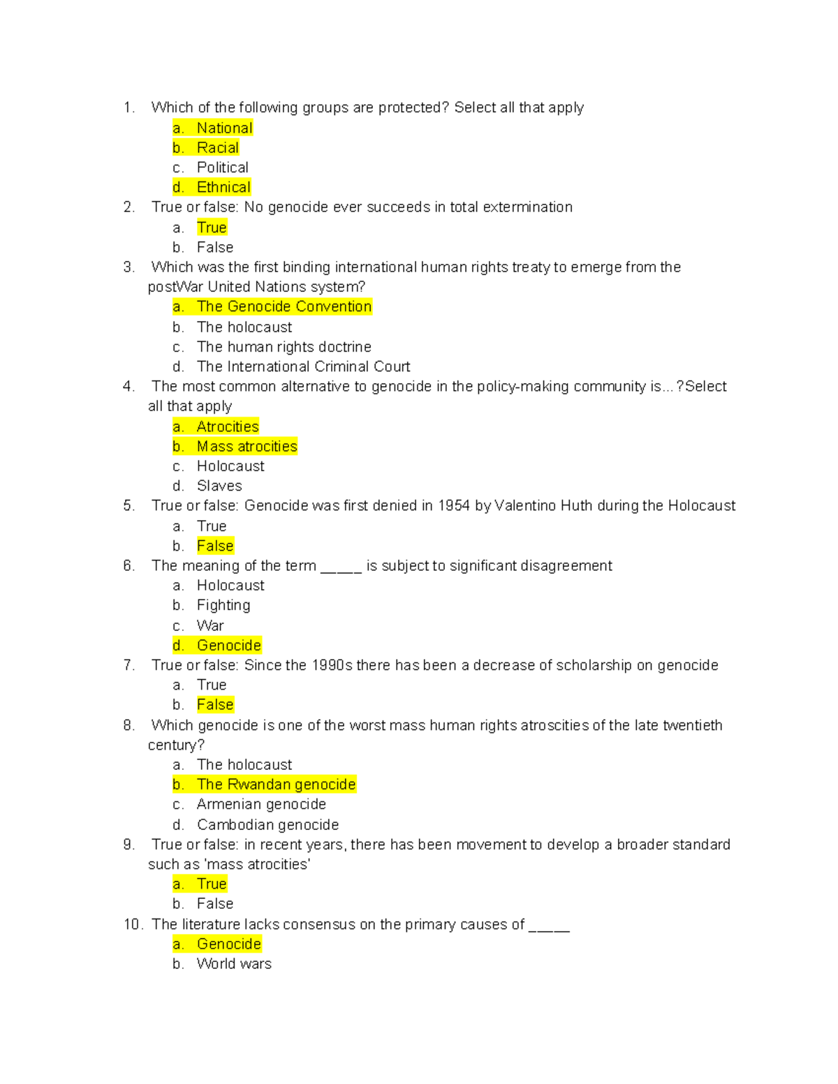 Genocide questions - Which of the following groups are protected ...