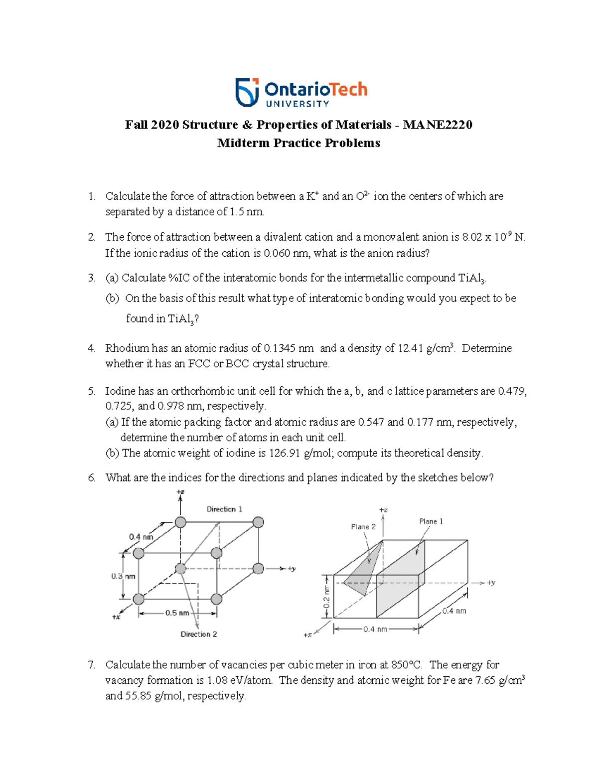 Midterm Practice Problems - Fall 2020 Structure & Properties of ...