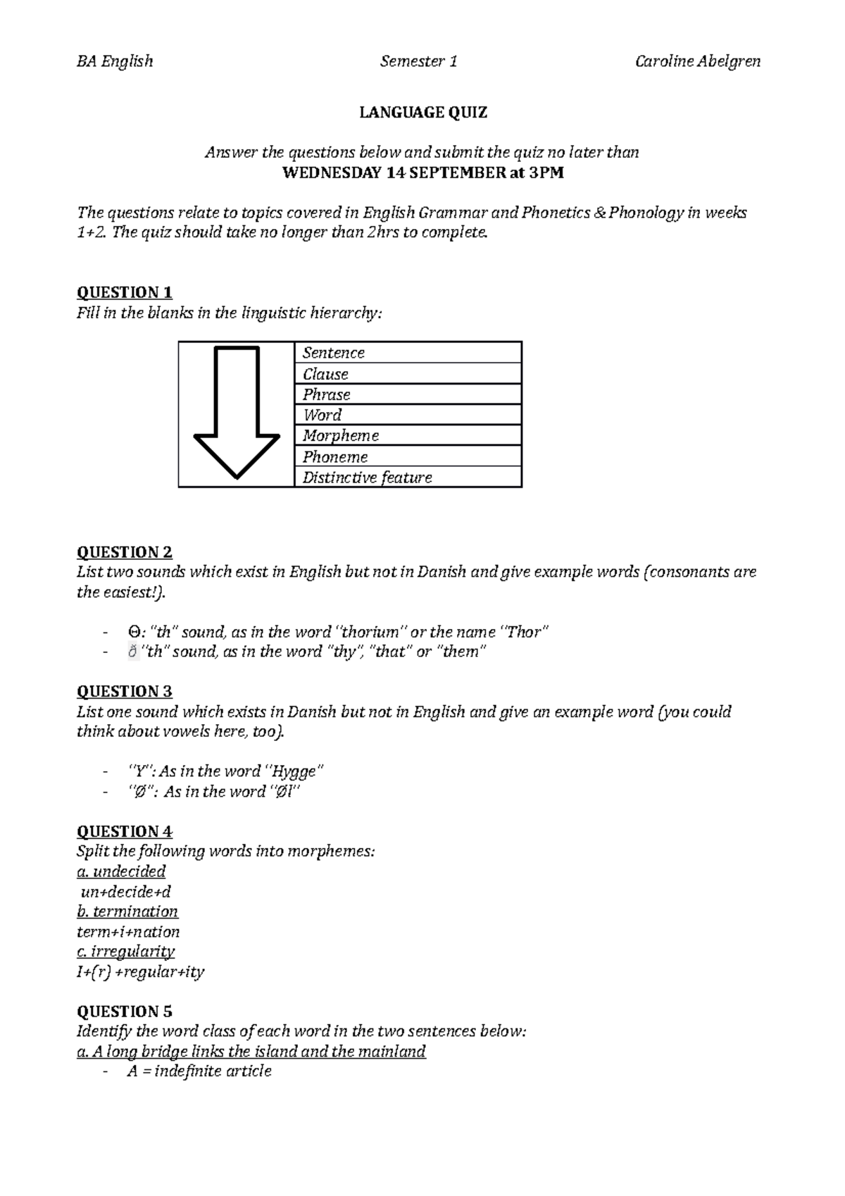 Language QUIZ-kopi - P&P - BA English Semester 1 Caroline Abelgren ...