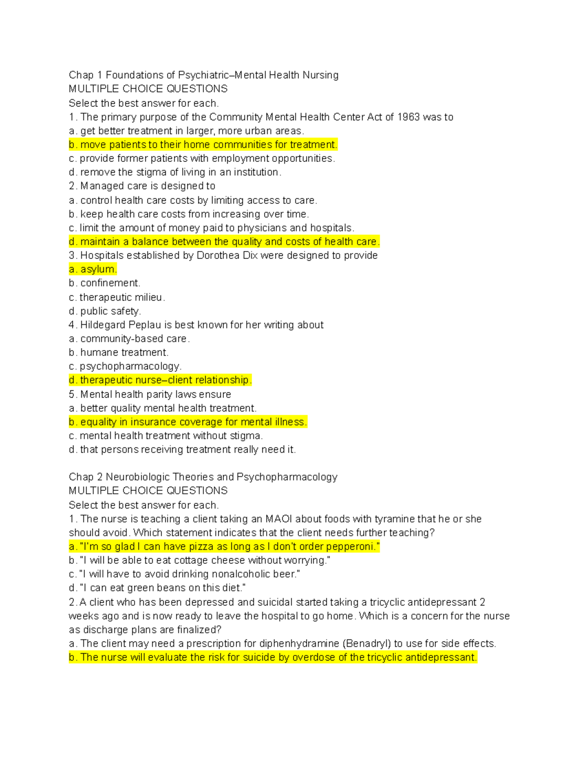 Psychia-Practice-questions 091709 - Chap 1 Foundations of Psychiatric ...