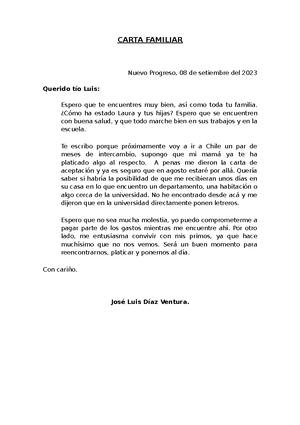 Carta Familiar - CARTA FAMILIAR Nuevo Progreso, 08 de setiembre del ...