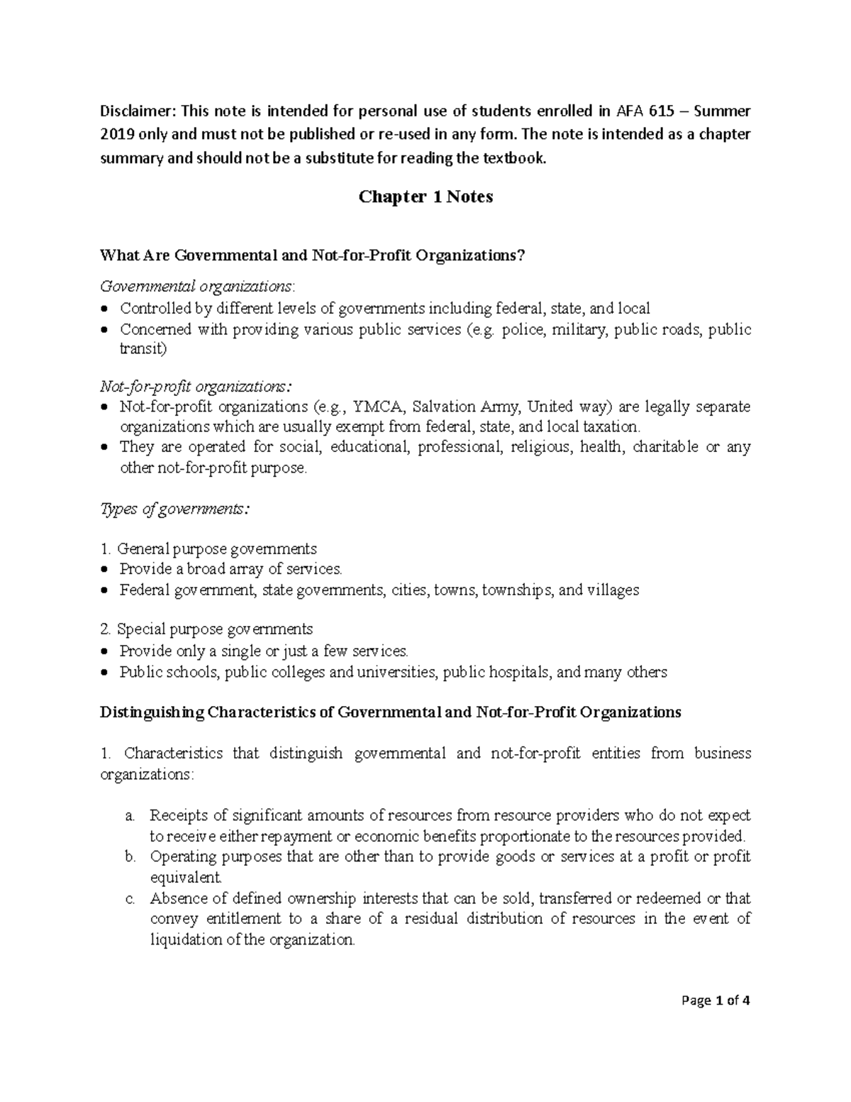 Chapter 1 Notes - Lecture - Disclaimer: This note is intended for ...